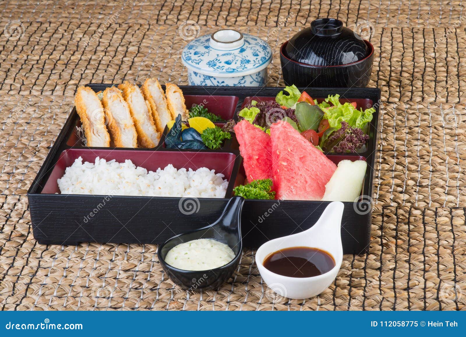 Japanese Cuisine. Lunch Box Set on the Background Stock Image - Image ...