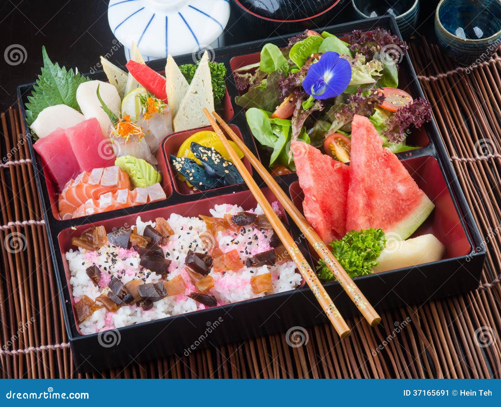 Japanese Cuisine. Lunch Box Set on the Background Stock Image - Image ...