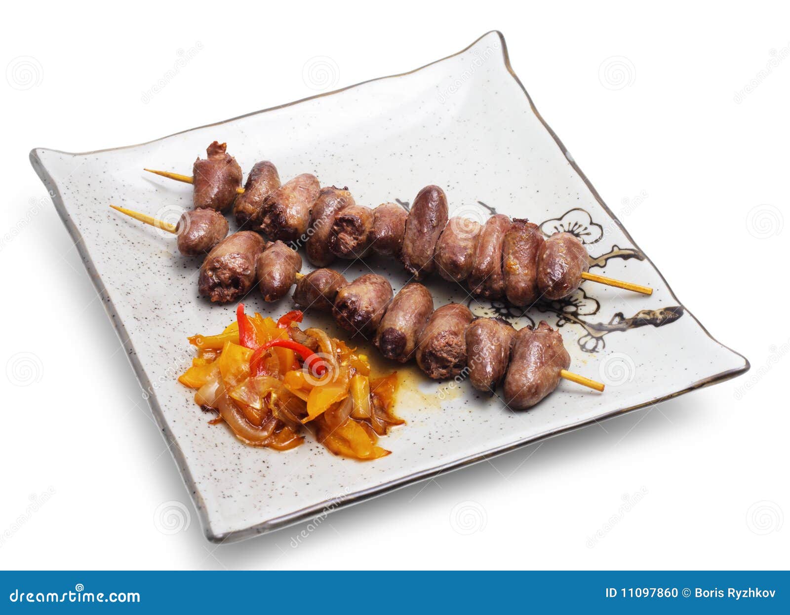 Japanese Cuisine - Skewered Chicken Heart Stock Photo - Image of meal ...