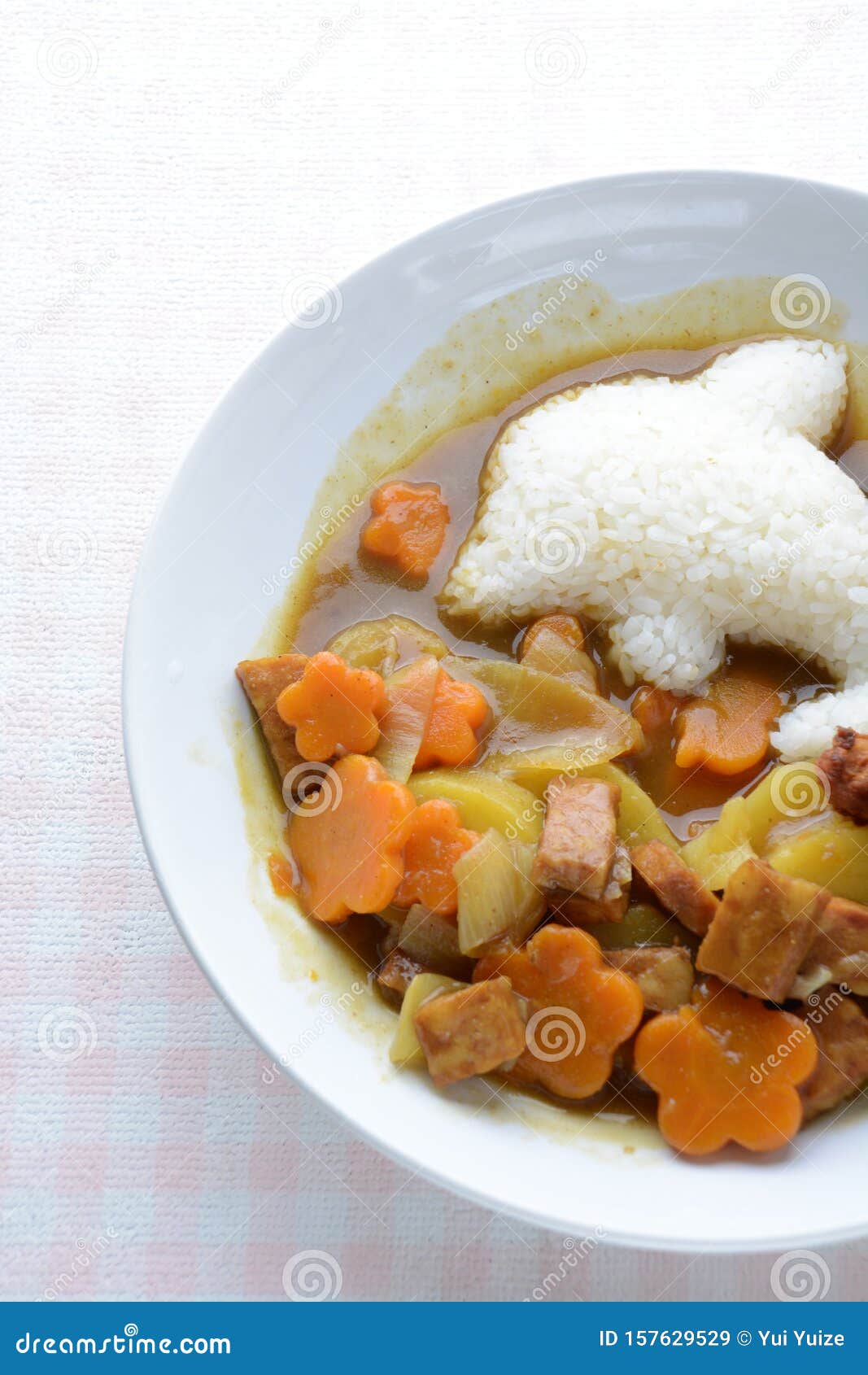Japanese Curry with Dolphin Rice Shape and Fried Chicken. Karaage Stock ...