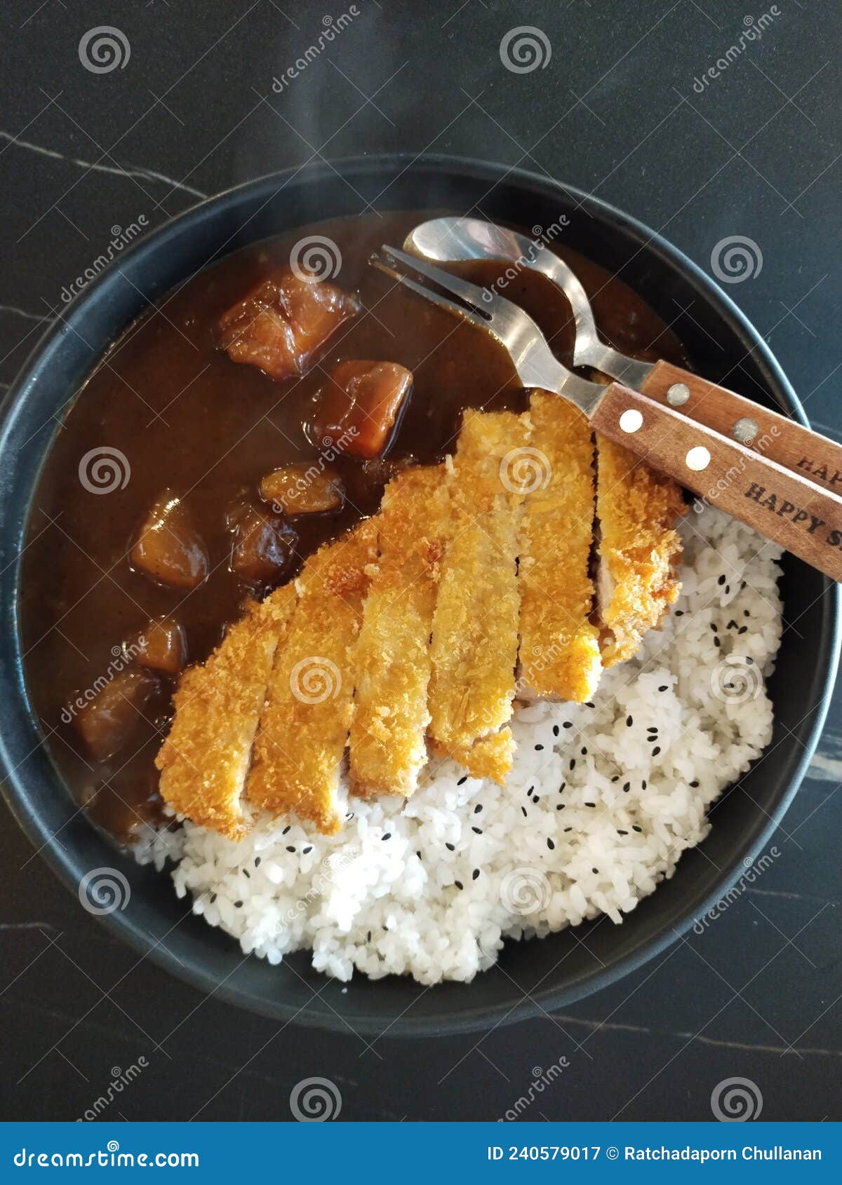 Japanese Curry Rice with Fire Pock Stock Image - Image of japanese ...