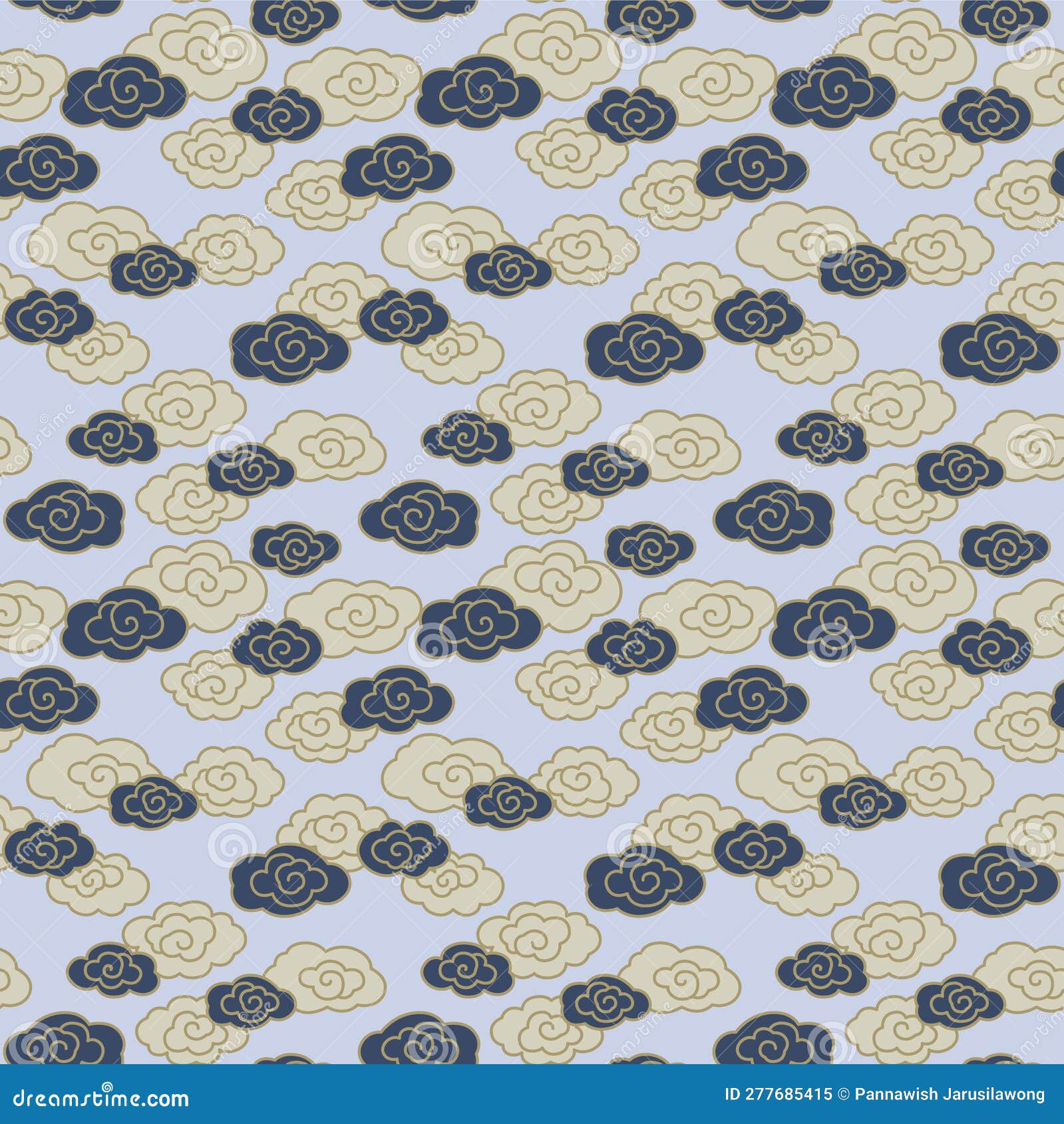 Japanese Cute Cloud Motif Vector Seamless Pattern Stock Vector ...