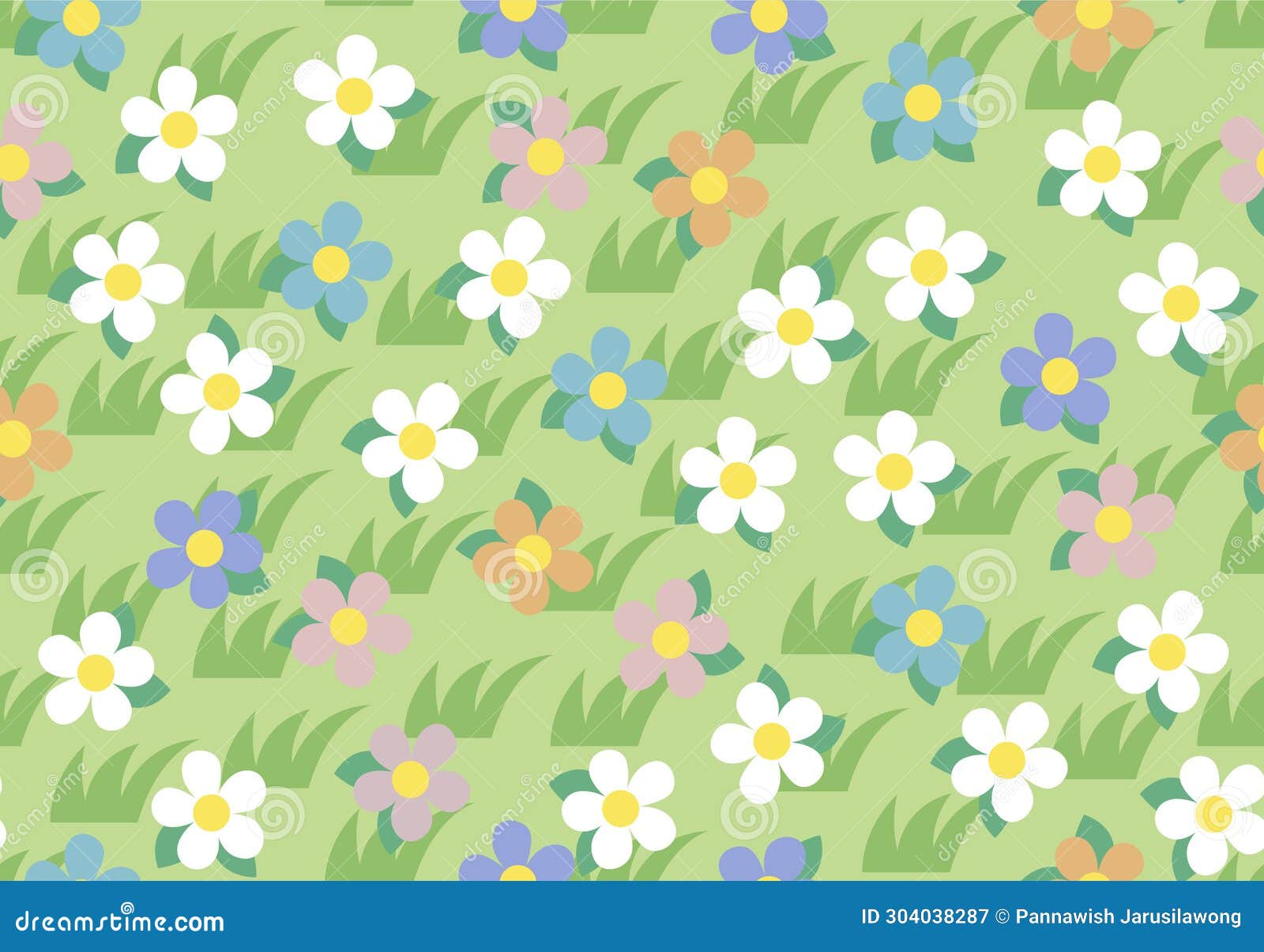 Japanese Cute Flower Grass Vector Seamless Pattern Stock Illustration ...