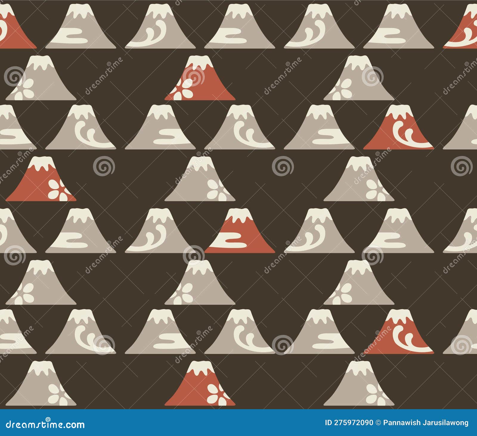 Japanese Cute Fuji Mountain Motif Vector Seamless Pattern Stock Vector ...