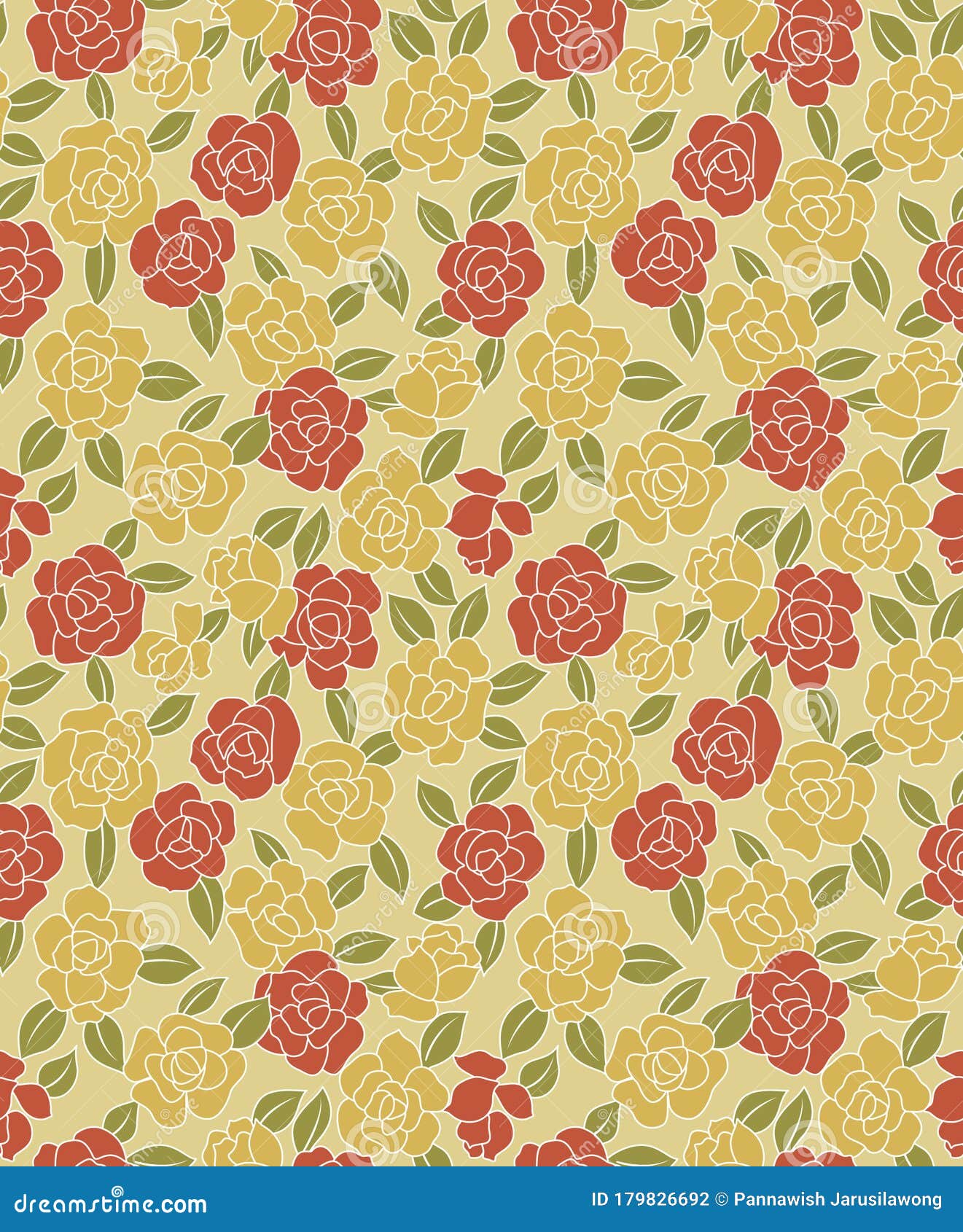 Japanese Cute Rose Vector Seamless Pattern Stock Vector - Illustration ...