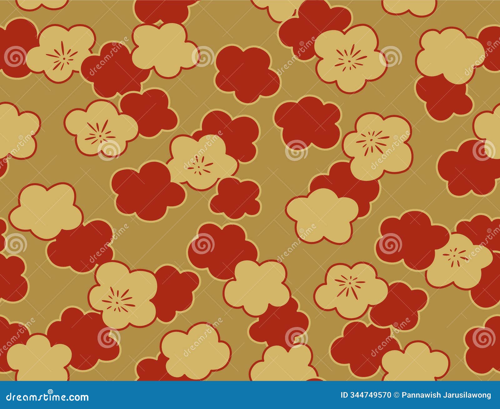 Japanese Cute Round Cherry Blossom Vector Seamless Pattern Stock ...