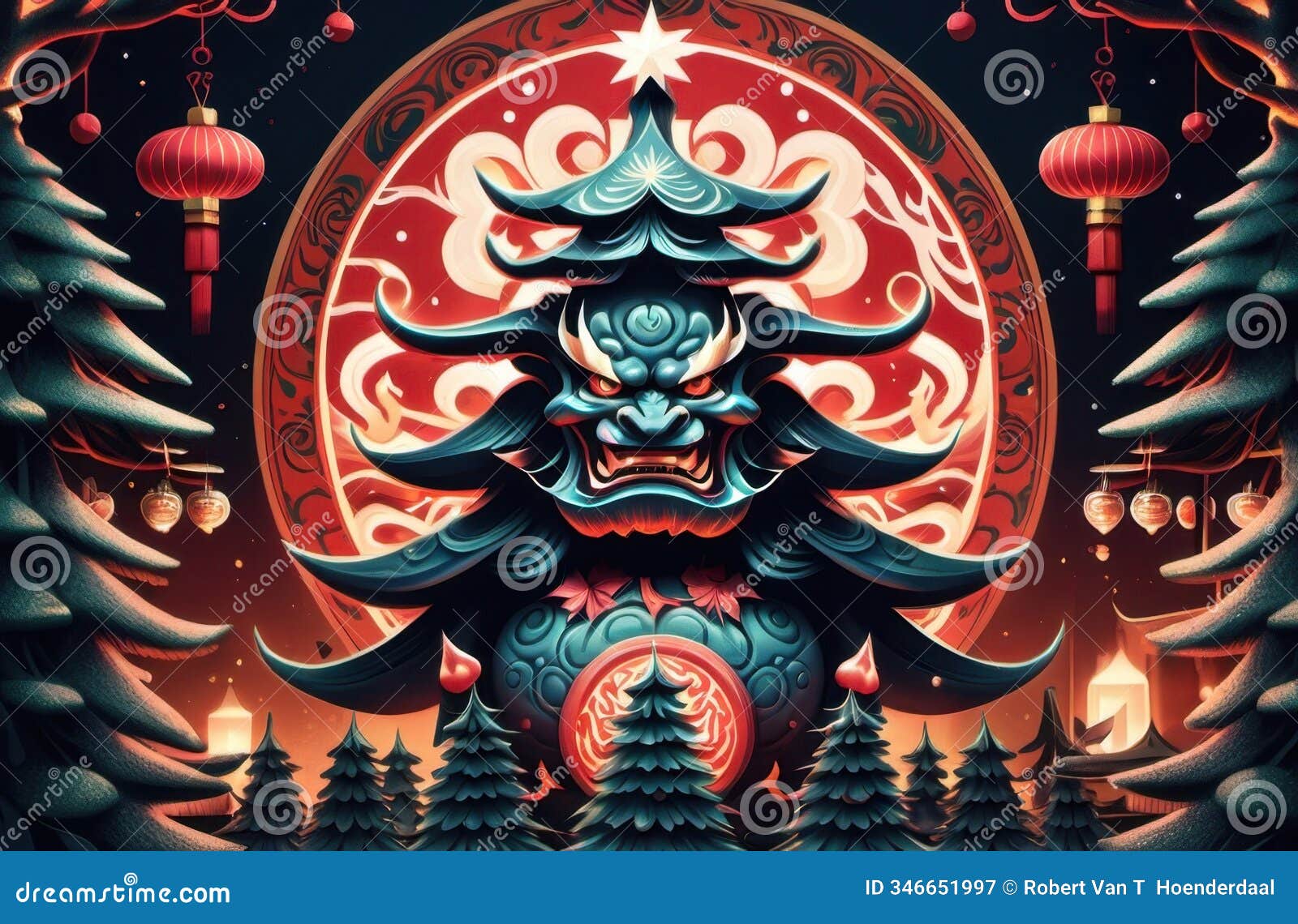 Japanese Demon Figure in a Christmas Scene at 23-11-2024 Stock ...