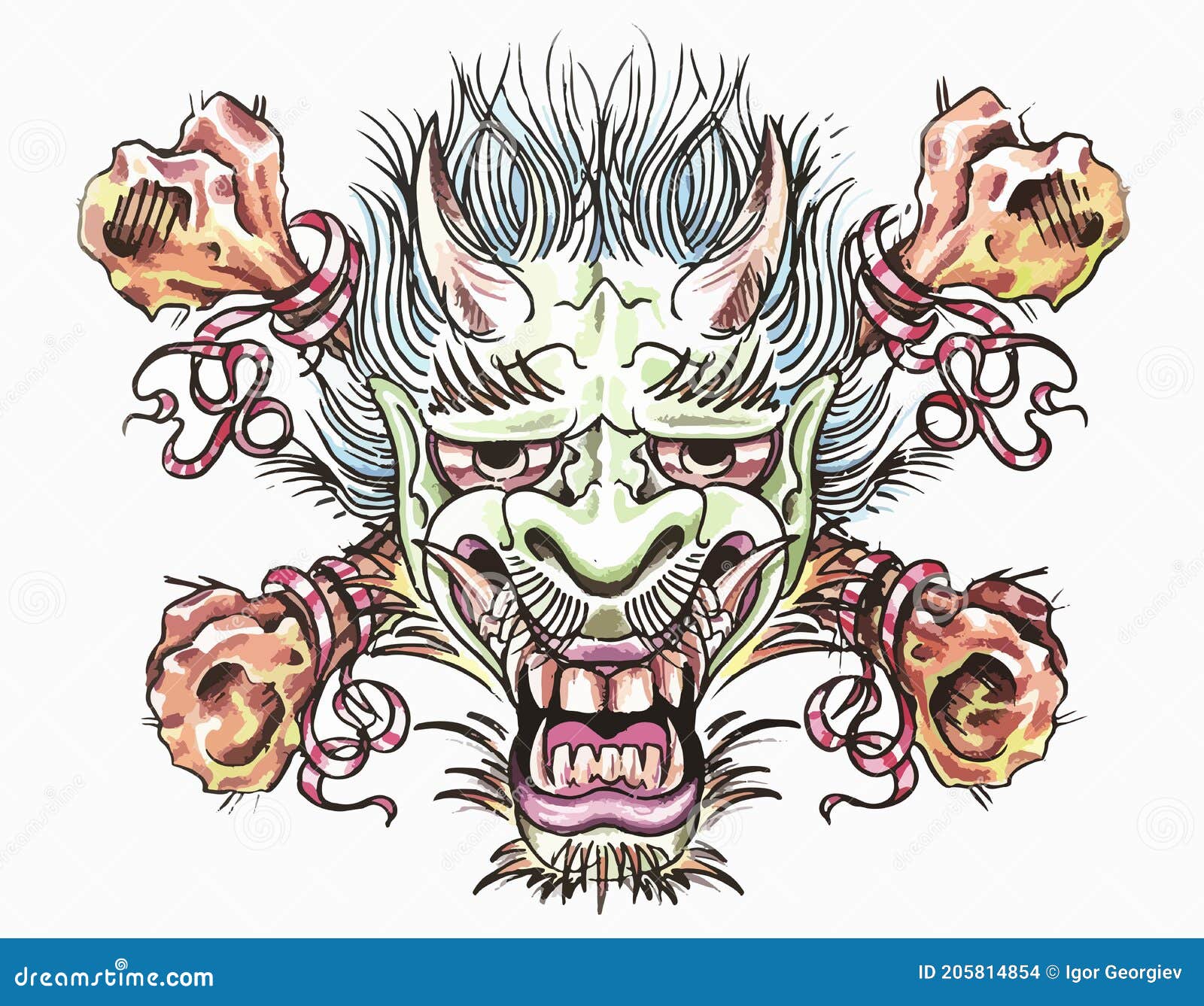 Japanese Demon Tattoo Flash