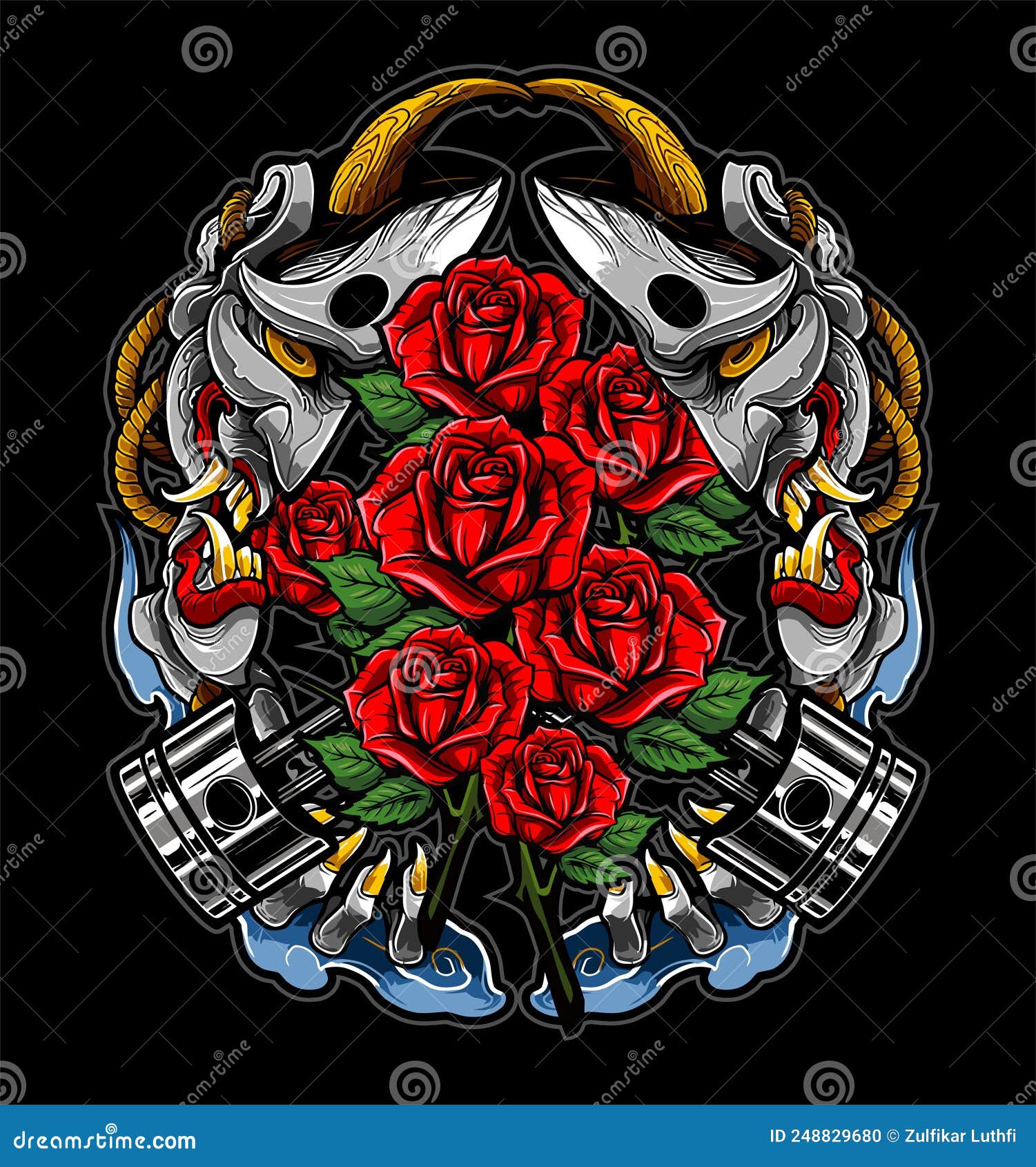 Japanese Sea Devil With A Samurai Sword Vector Illustration ...