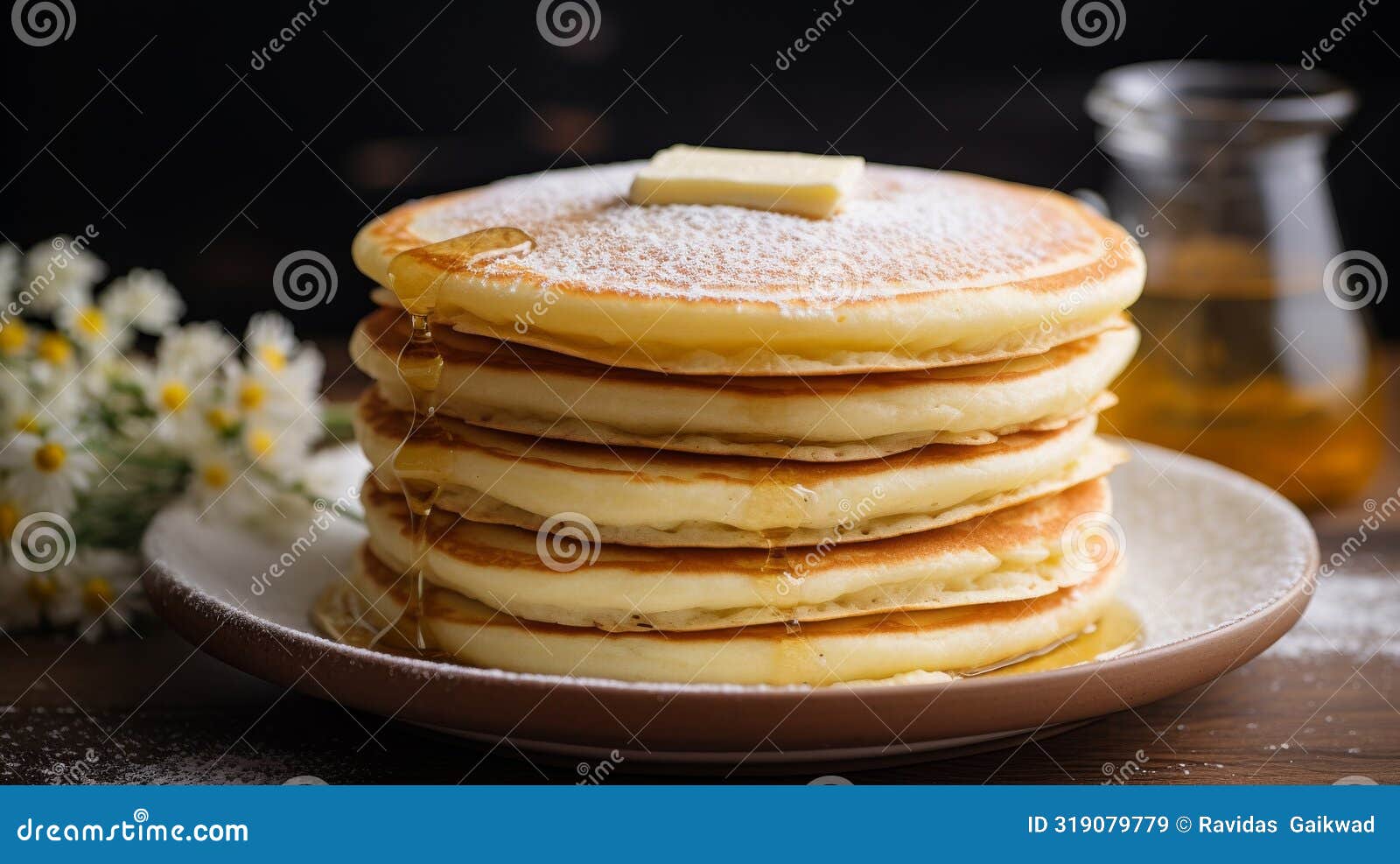 A Stack Of Fluffy Pancakes With Maple Syrup Drizzle Royalty-Free Stock ...