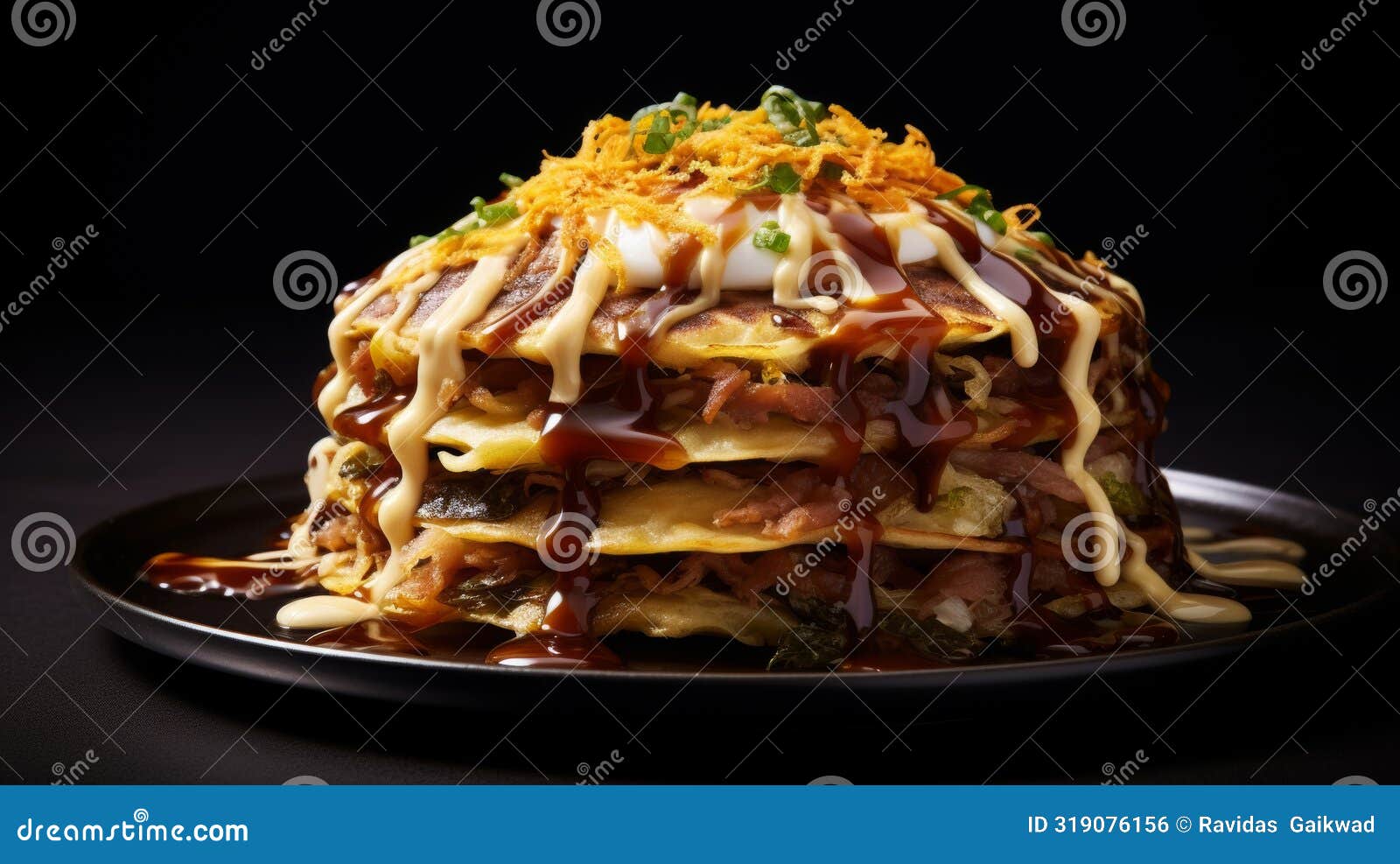 Japanese Dish Food Stack Savory Pancake Stock Illustration ...