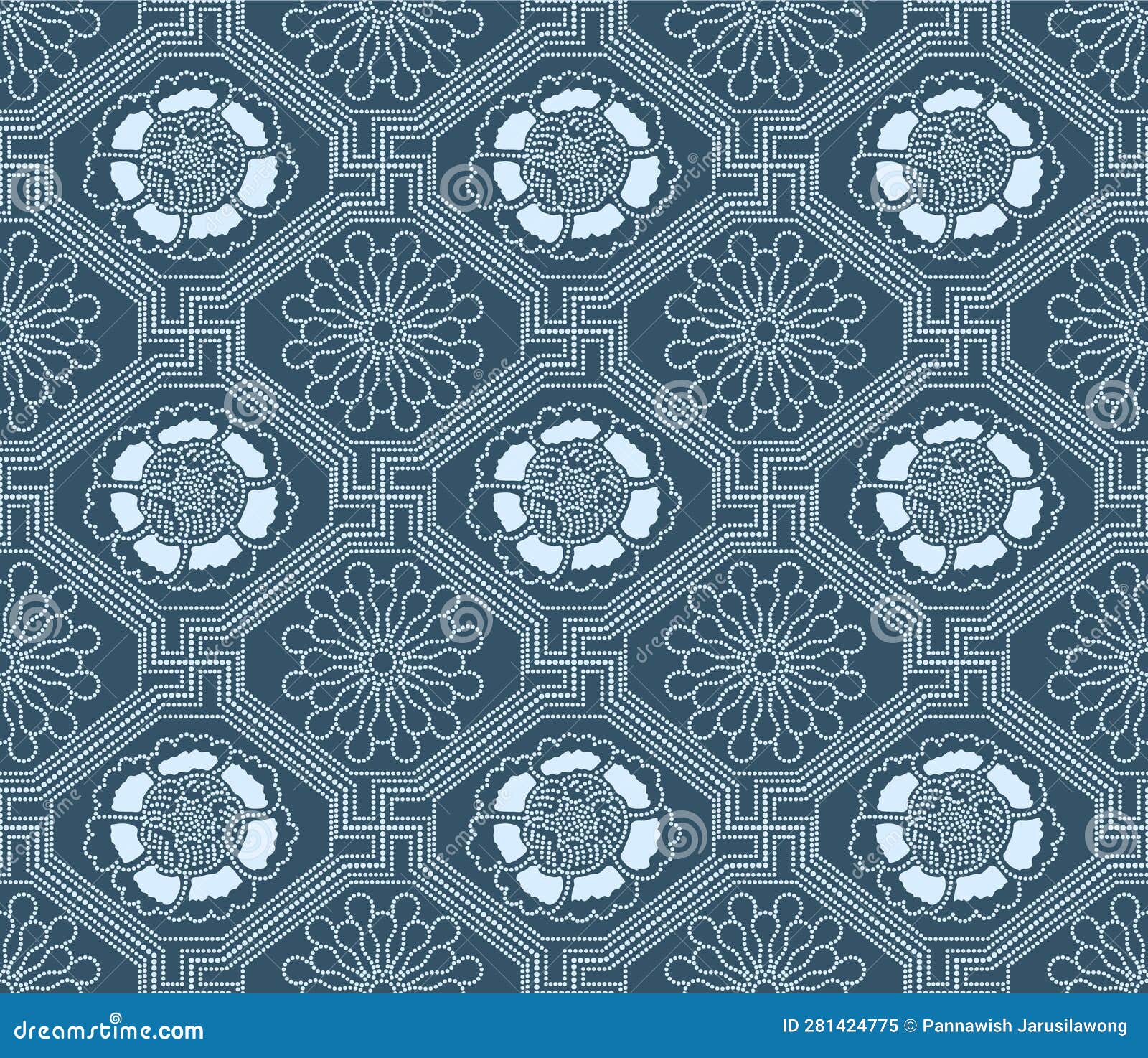 Japanese Dot Line Flower Octagon Vector Seamless Pattern Stock Vector ...