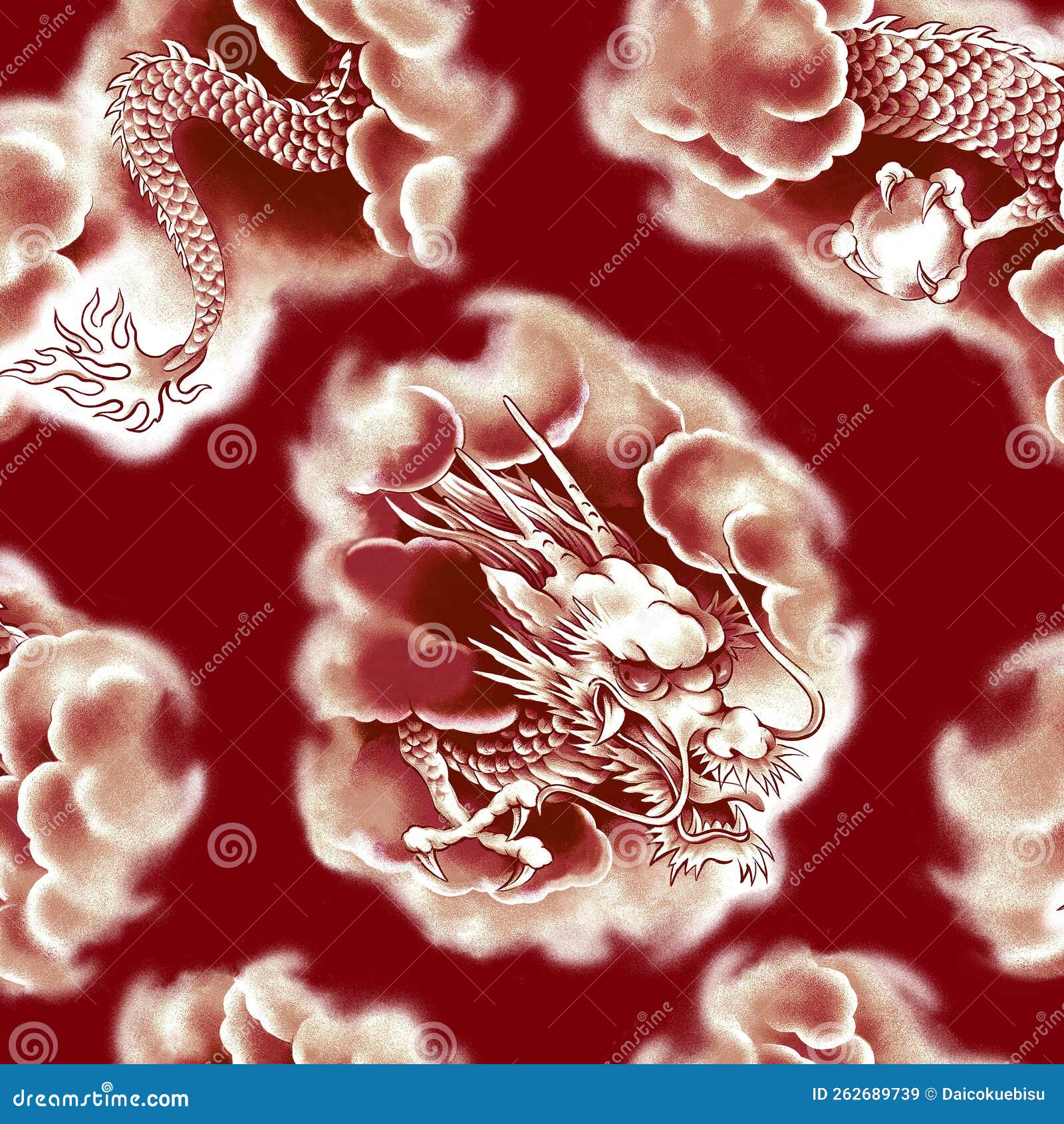 Japanese Dragon Pattern Drawn by Hand, Stock Illustration ...