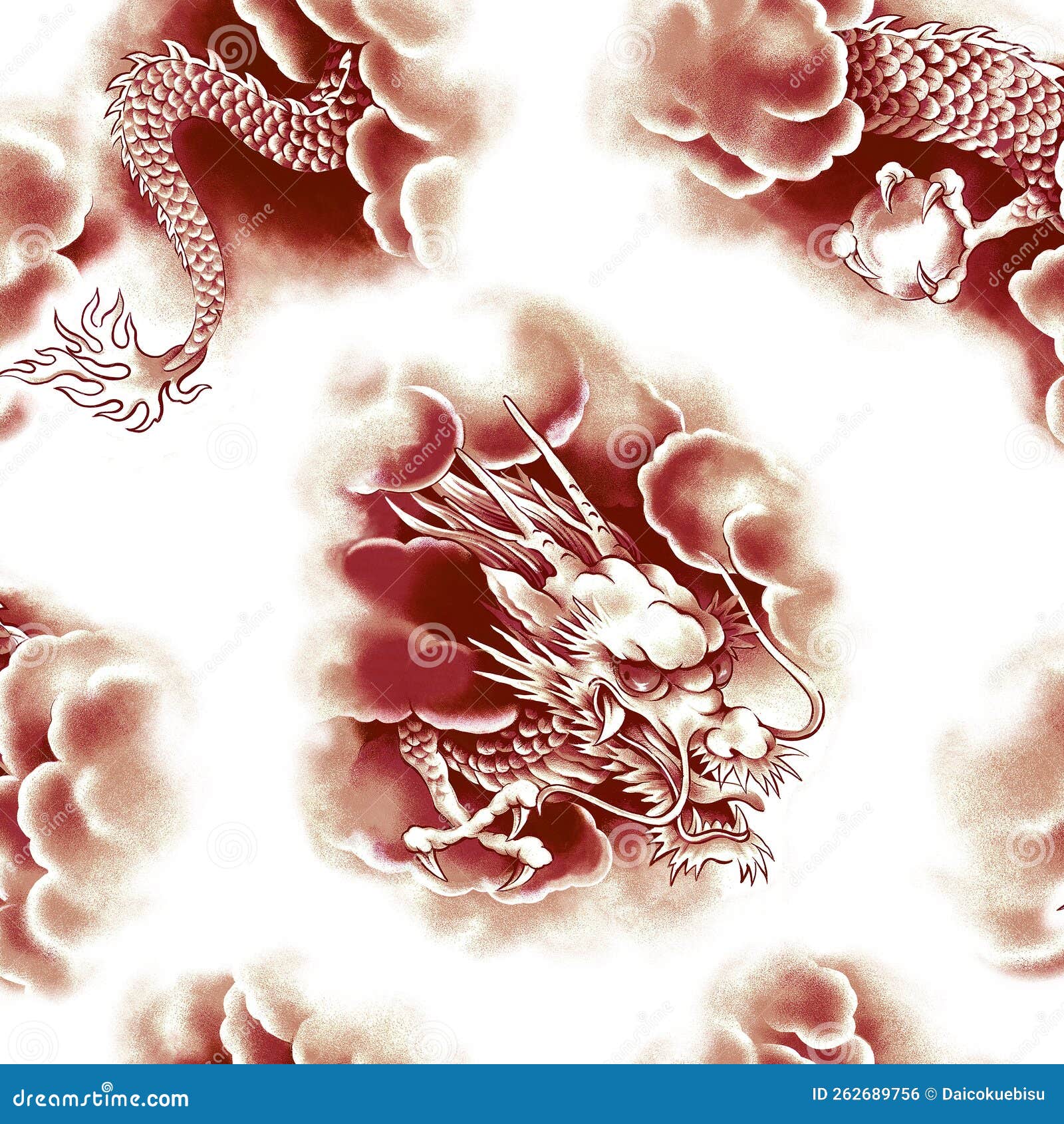 Japanese Dragon Pattern Drawn by Hand, Stock Illustration ...