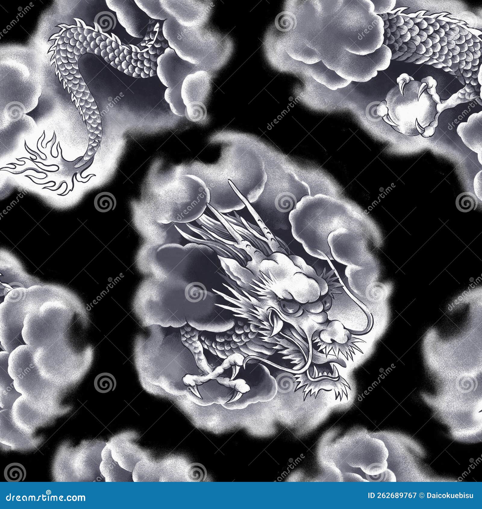 Japanese Dragon Pattern Drawn by Hand, Stock Illustration ...
