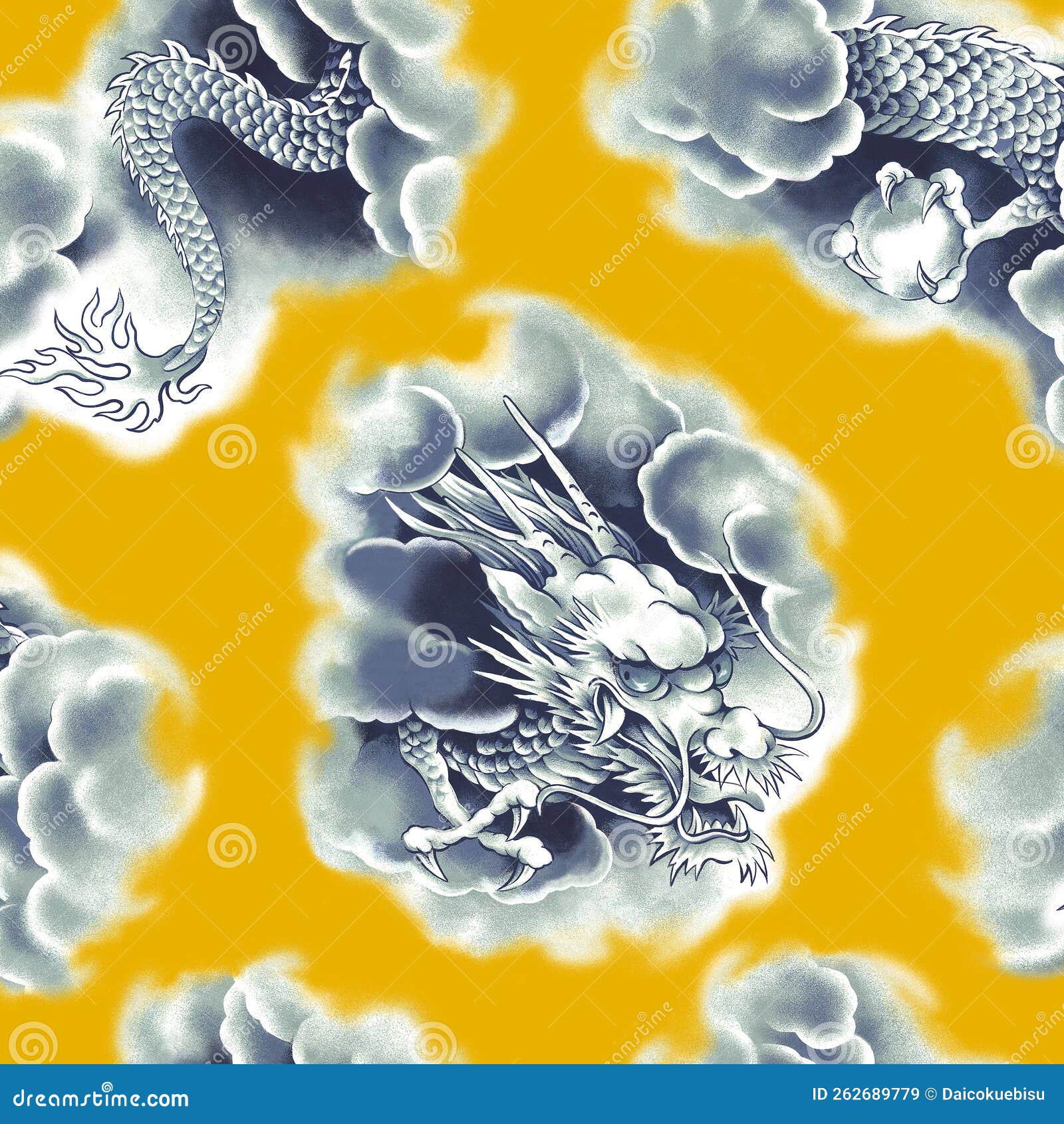 Japanese Dragon Pattern Drawn by Hand, Stock Illustration ...
