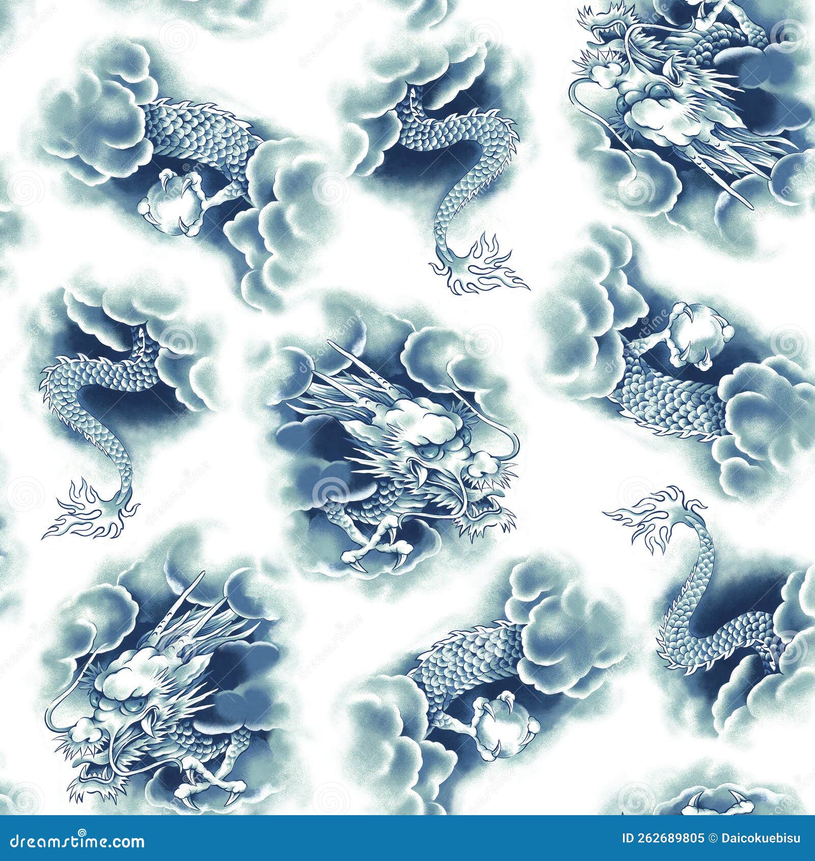 Japanese Dragon Pattern Drawn by Hand, Stock Illustration ...