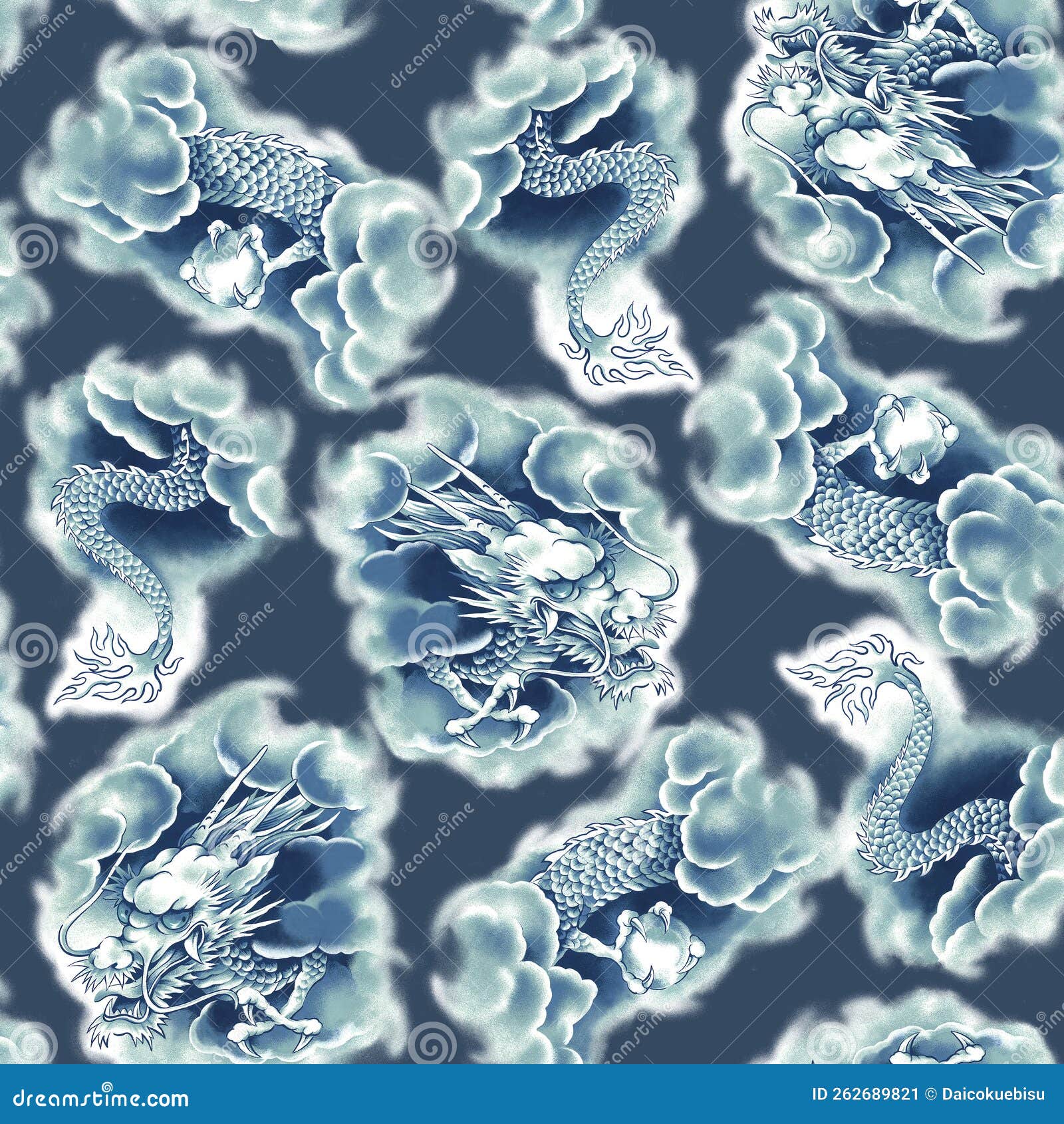 Japanese Dragon Pattern Drawn by Hand, Stock Illustration ...