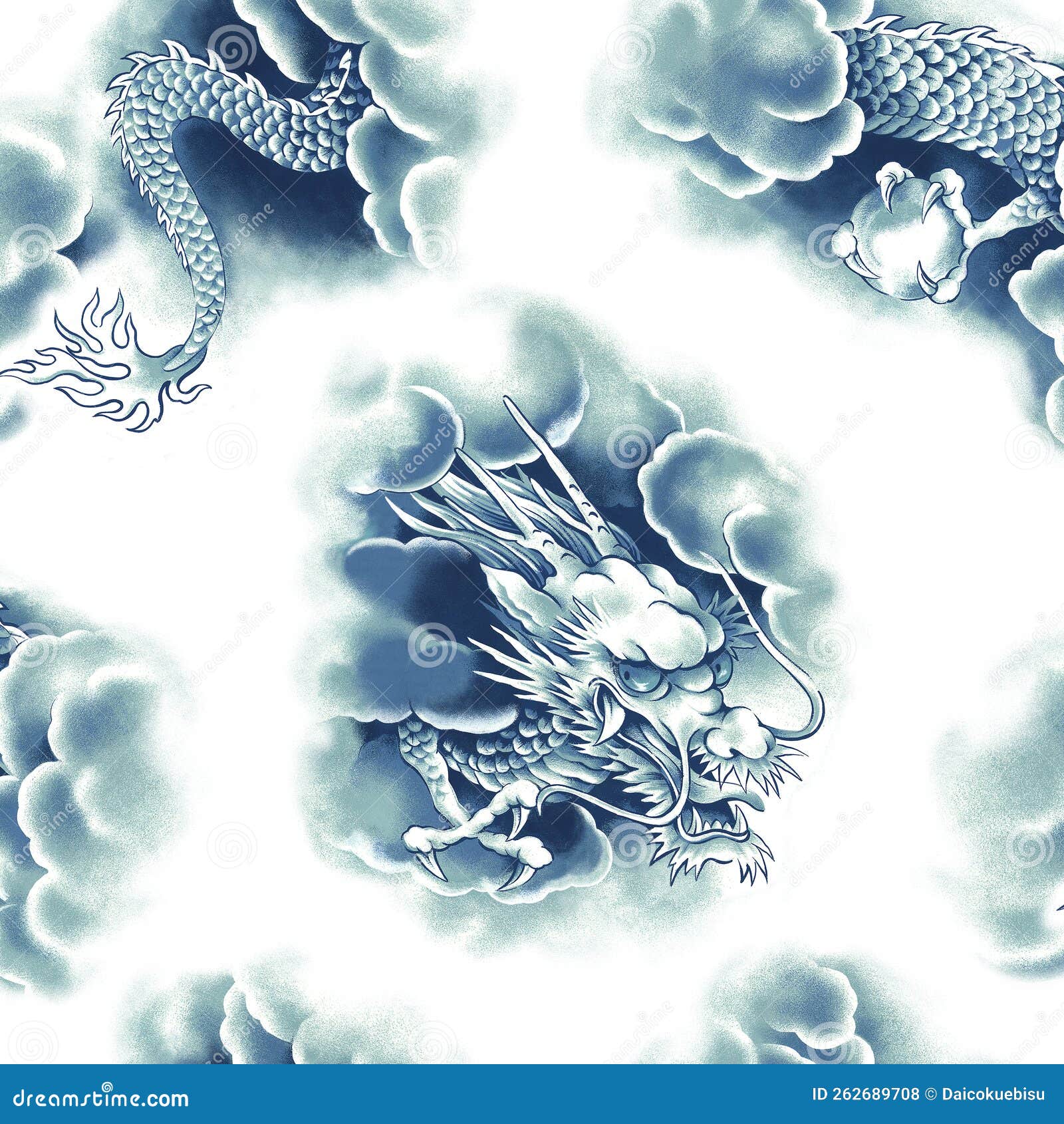 Japanese Dragon Pattern Drawn by Hand, Stock Illustration ...