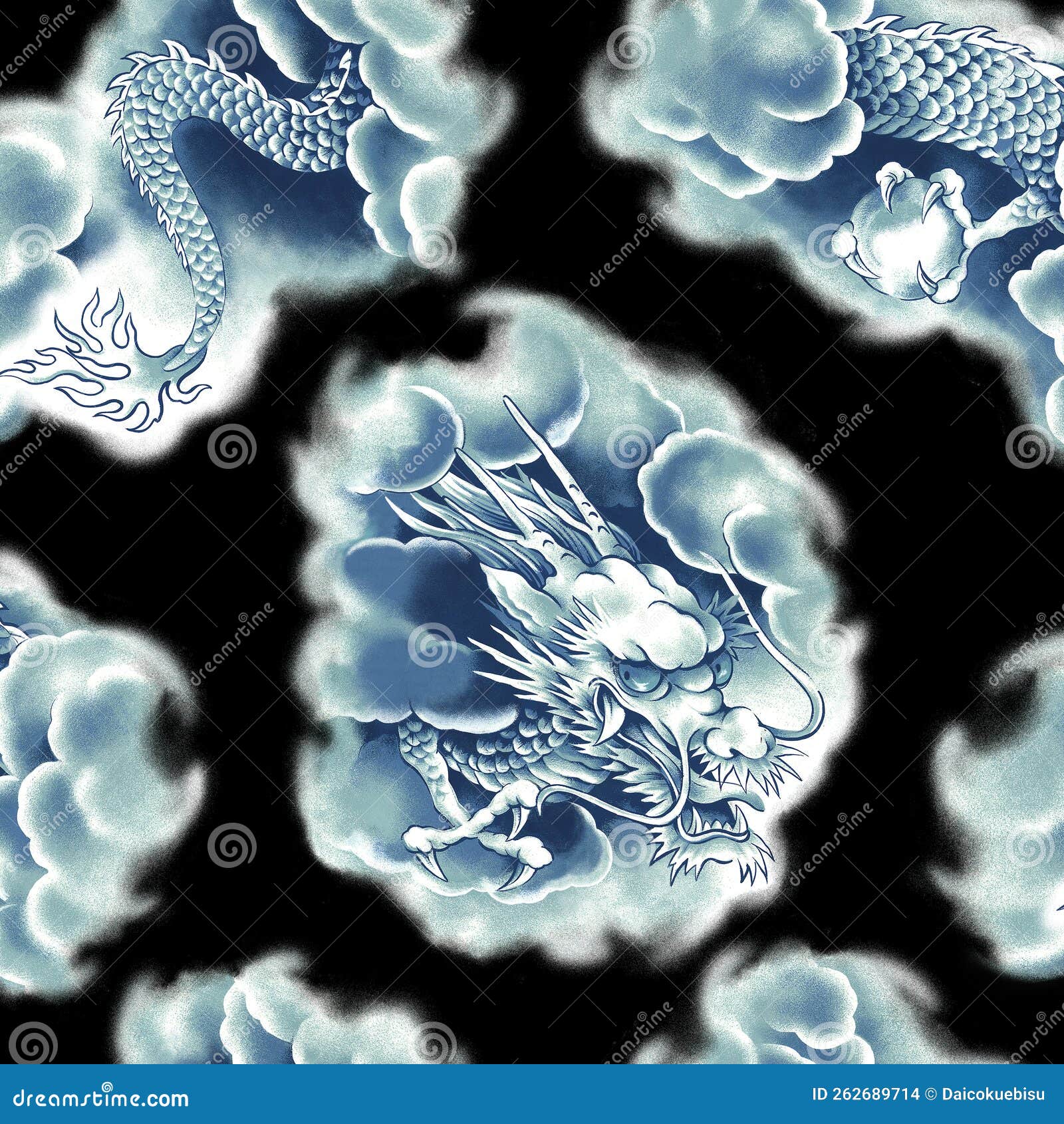 Japanese Dragon Pattern Drawn by Hand, Stock Illustration ...