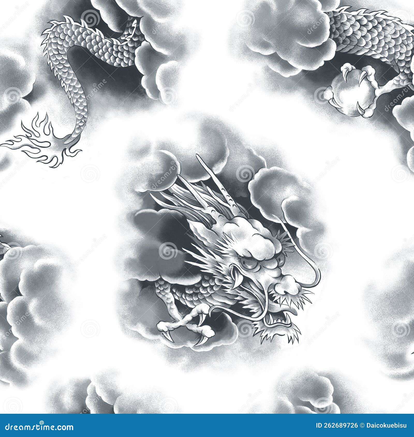 Japanese Dragon Pattern Drawn by Hand, Stock Illustration ...