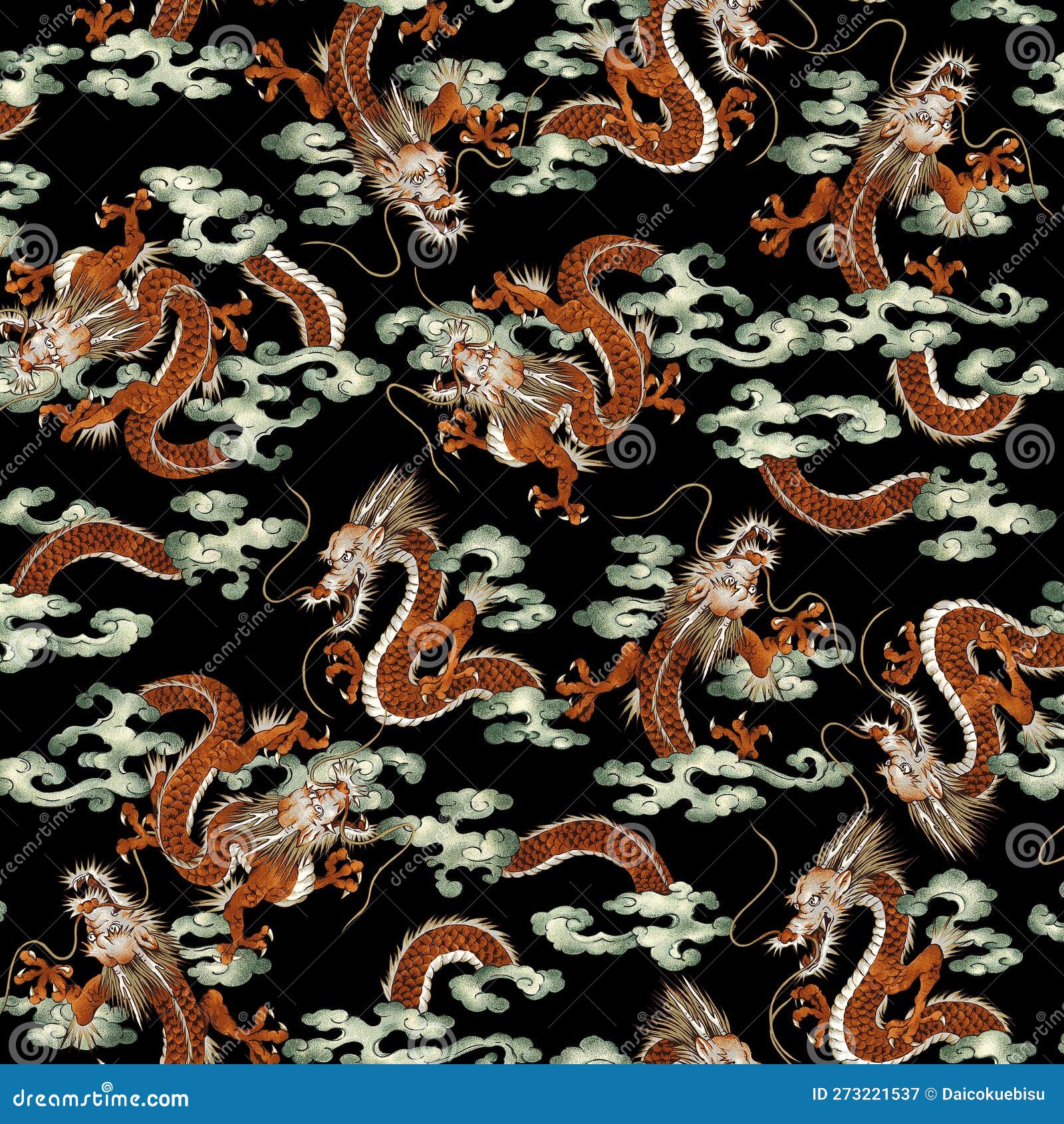 Japanese Dragon Pattern Drawn by Hand, Stock Image - Image of repeat ...