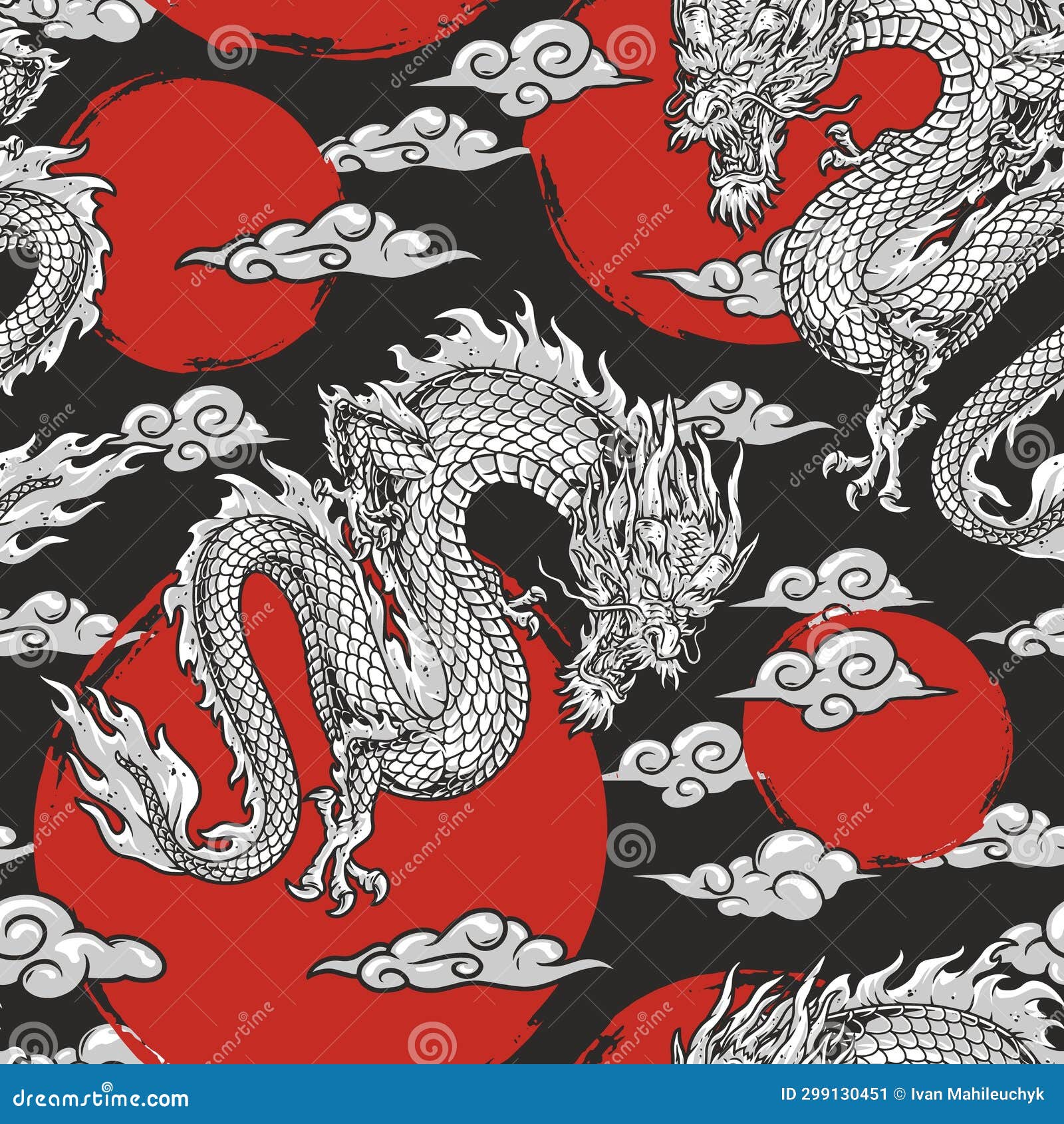Japanese Dragons Colorful Seamless Pattern Stock Illustration ...