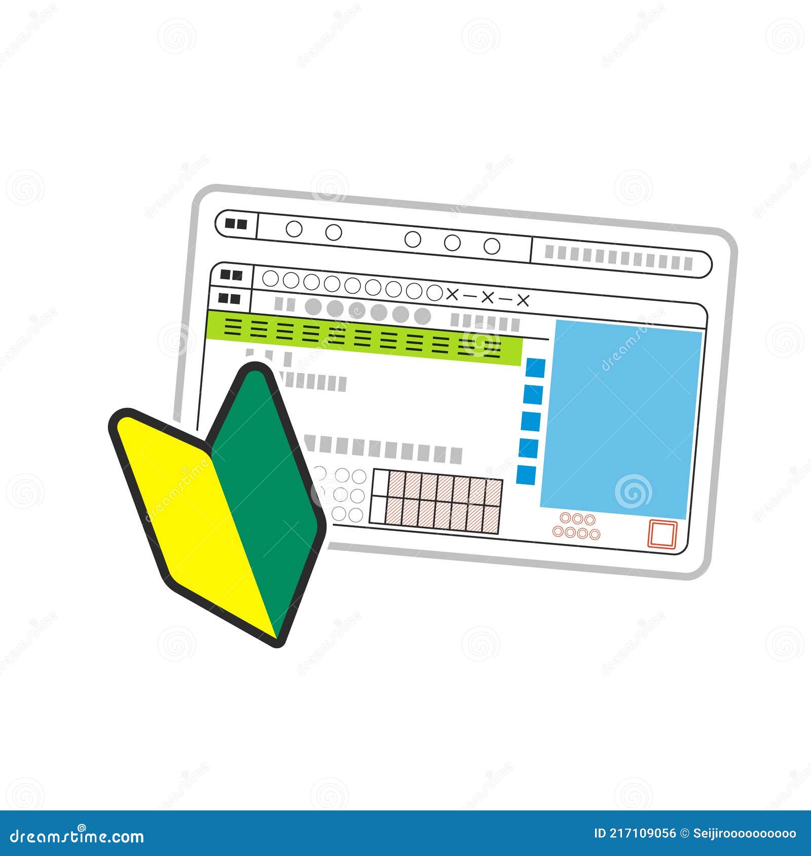 Japanese Beginner Drivers Vector Sign. A Green And Yellow V Shaped ...