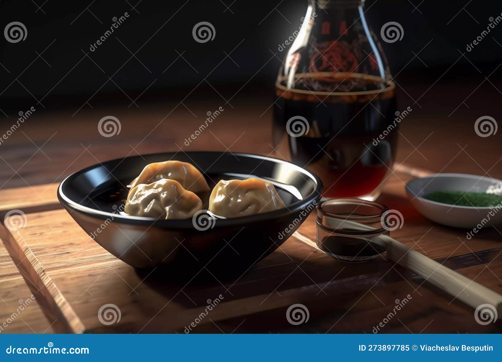 Japanese Dumplings in a Plate and Soy Sauce. Stock Illustration ...
