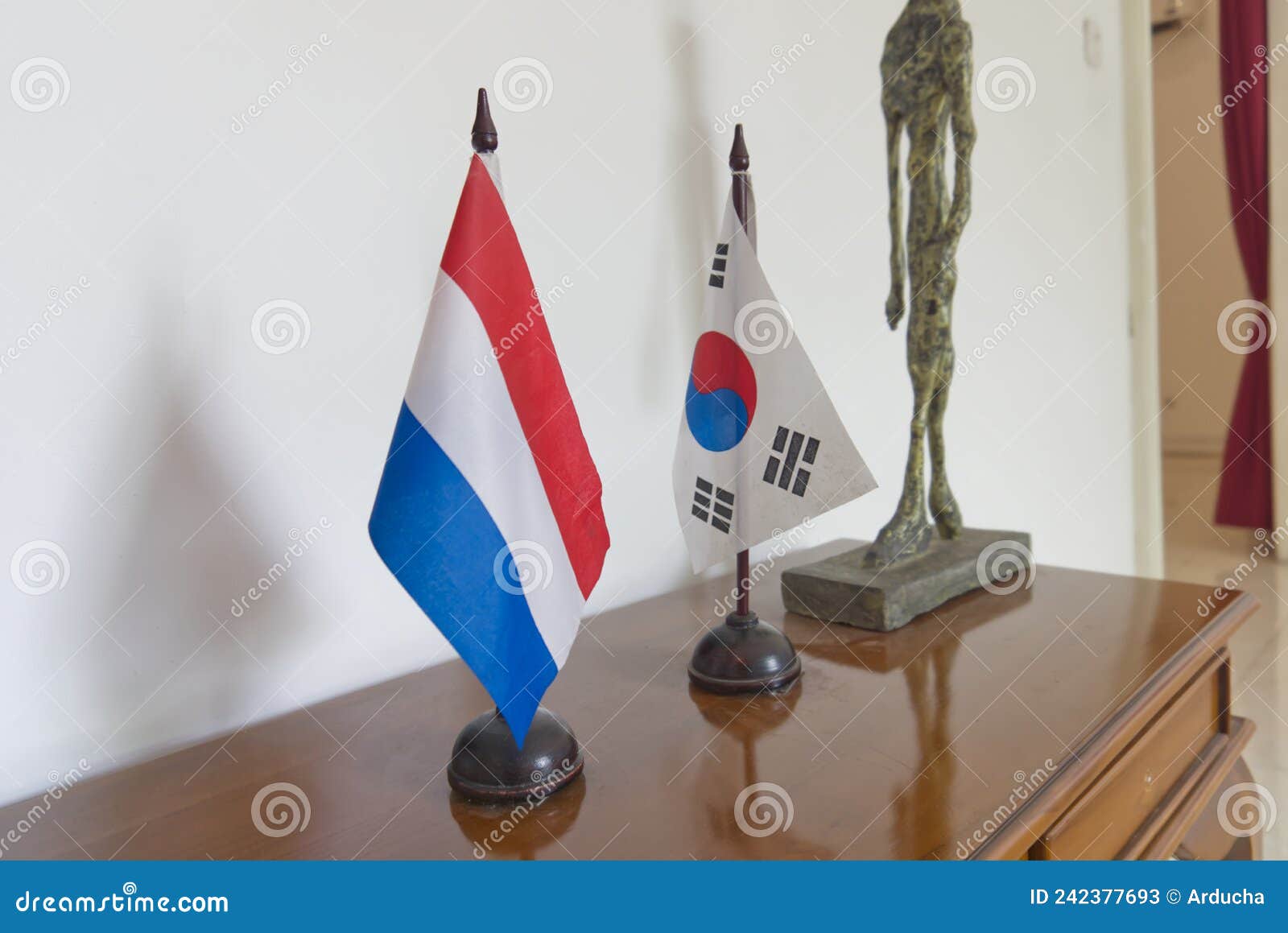 Japanese and Dutch Flags on the Table. Object Photography Style ...