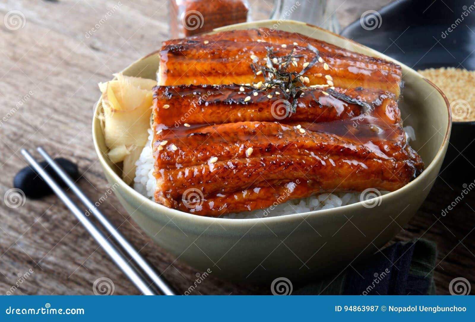Japanese Eel Grilled with Rice or Unagi Don. Stock Image - Image of ...