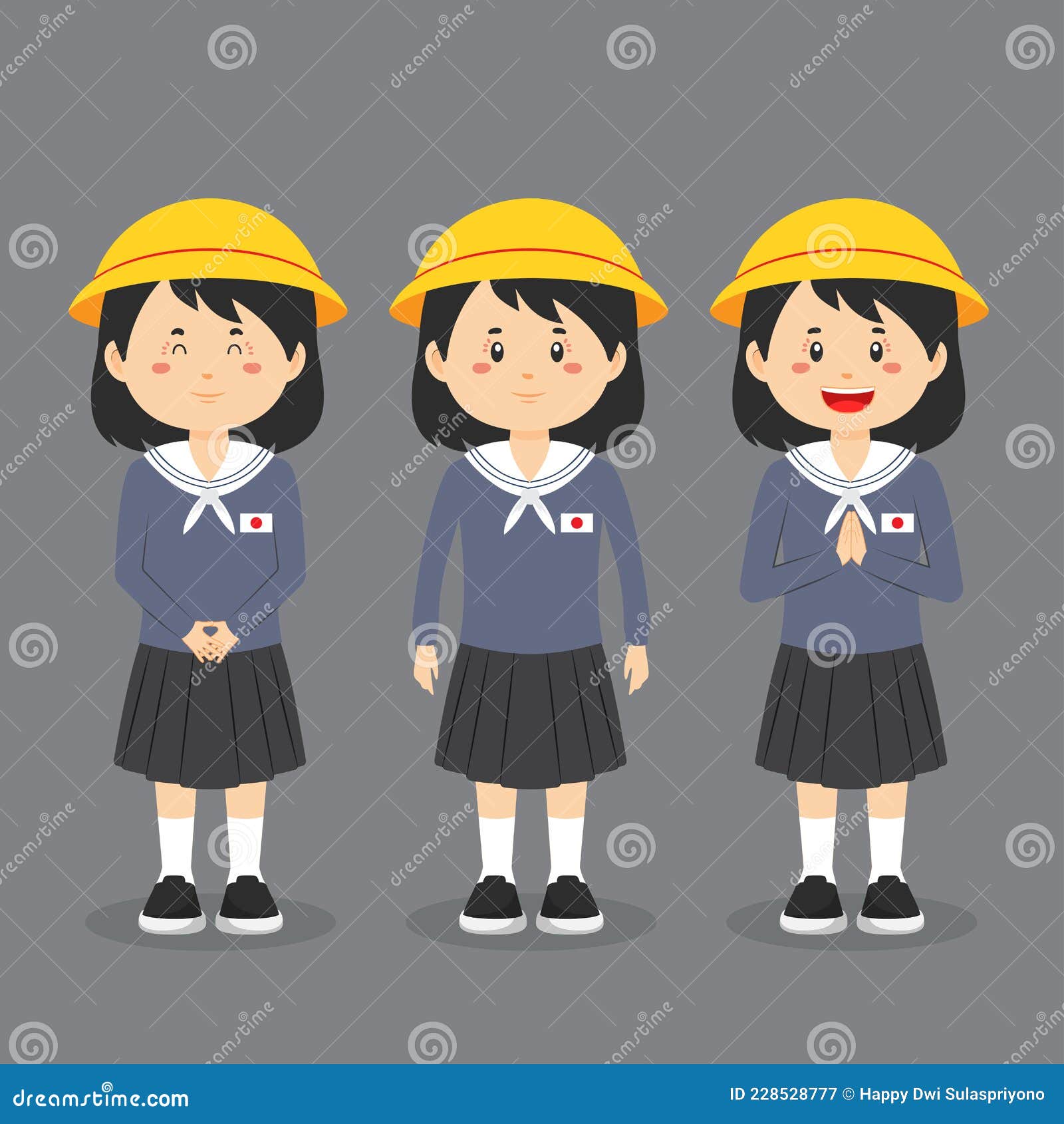 Japanese Elementary School Character with Expression Stock Vector ...