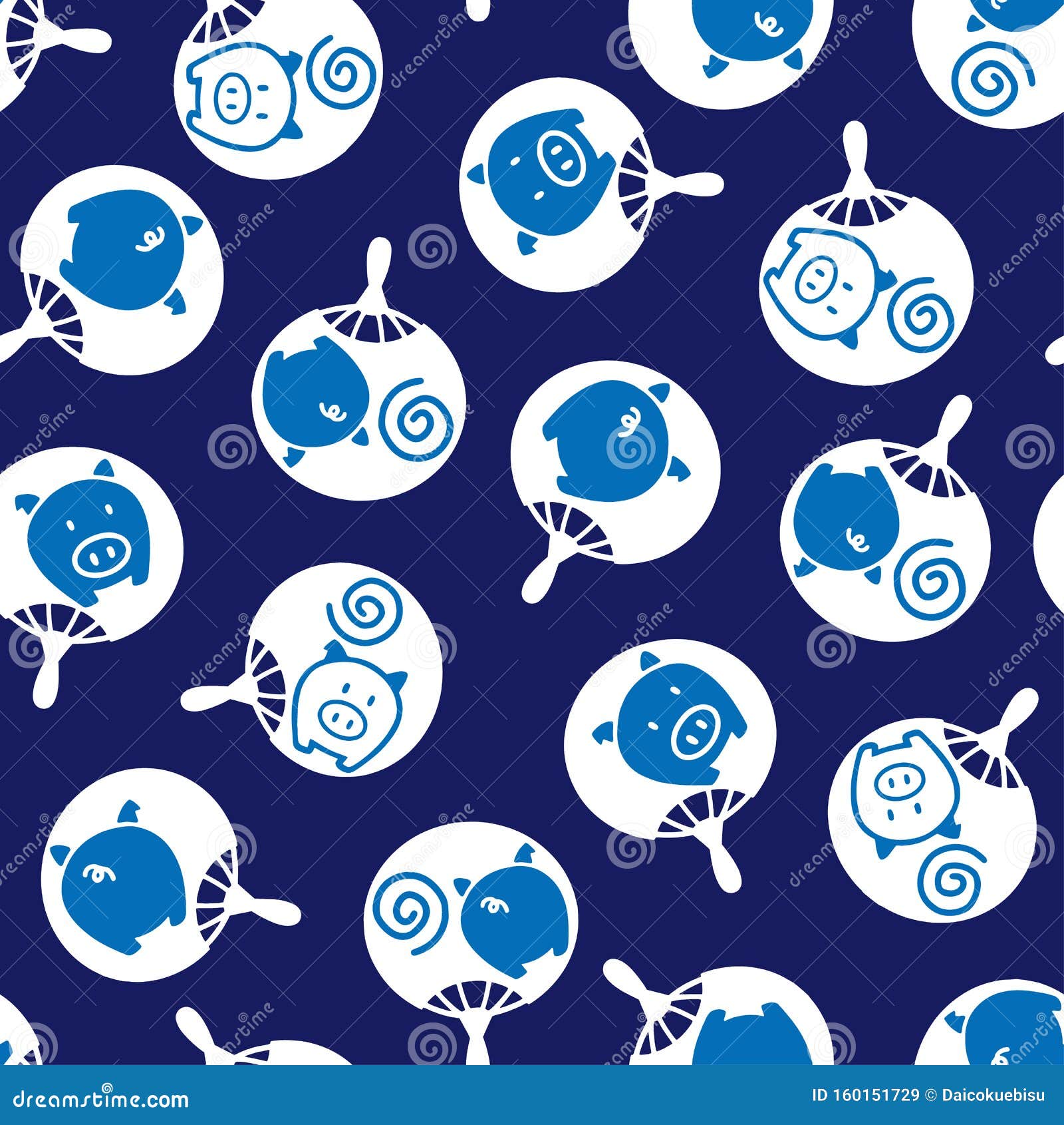 Seamless Pattern of a Pretty Japanese-style Round Fan Stock Vector ...