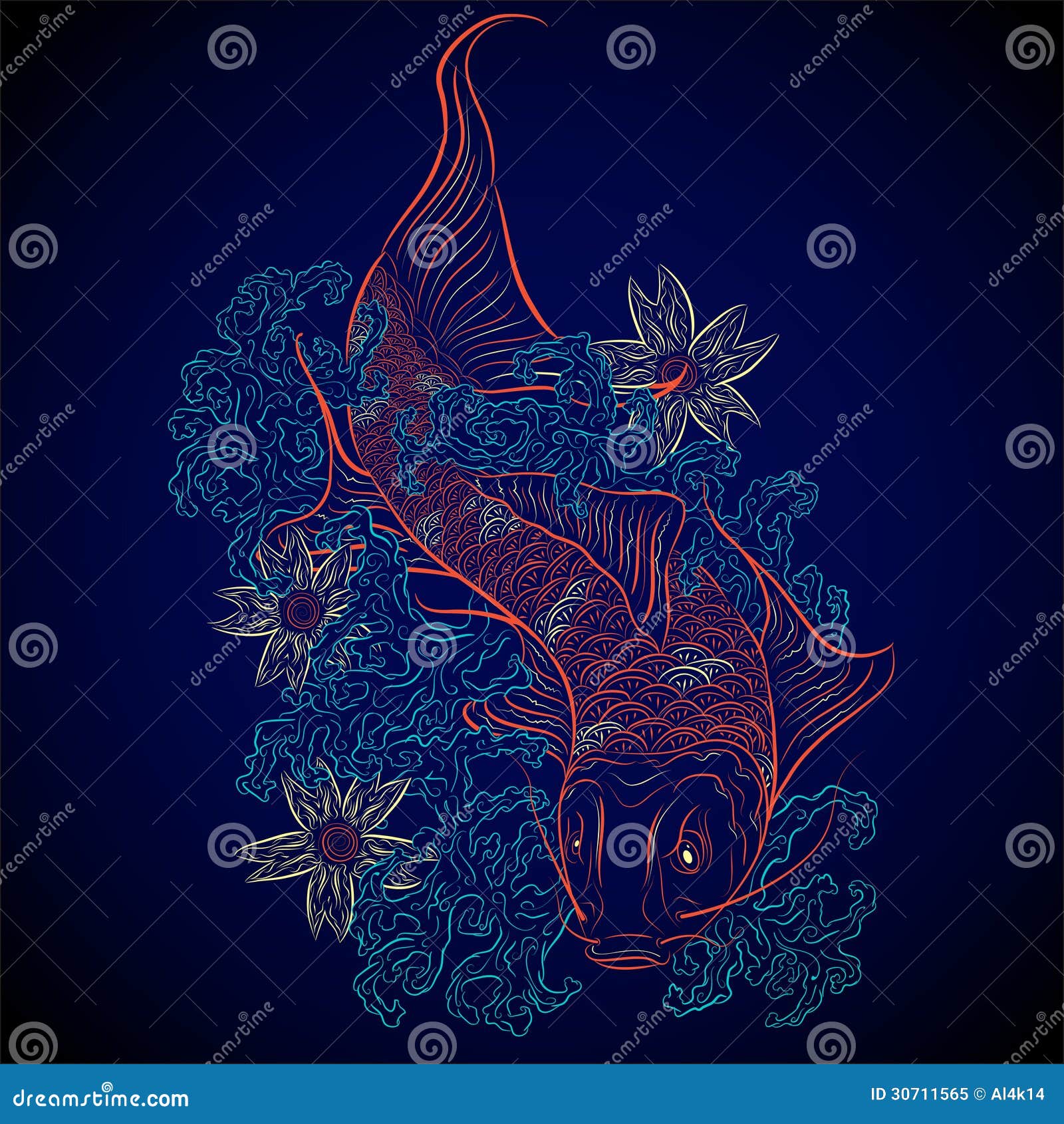 Japanese Koi Fish Logo With Line Art, Monoline, Outline Concept Design ...