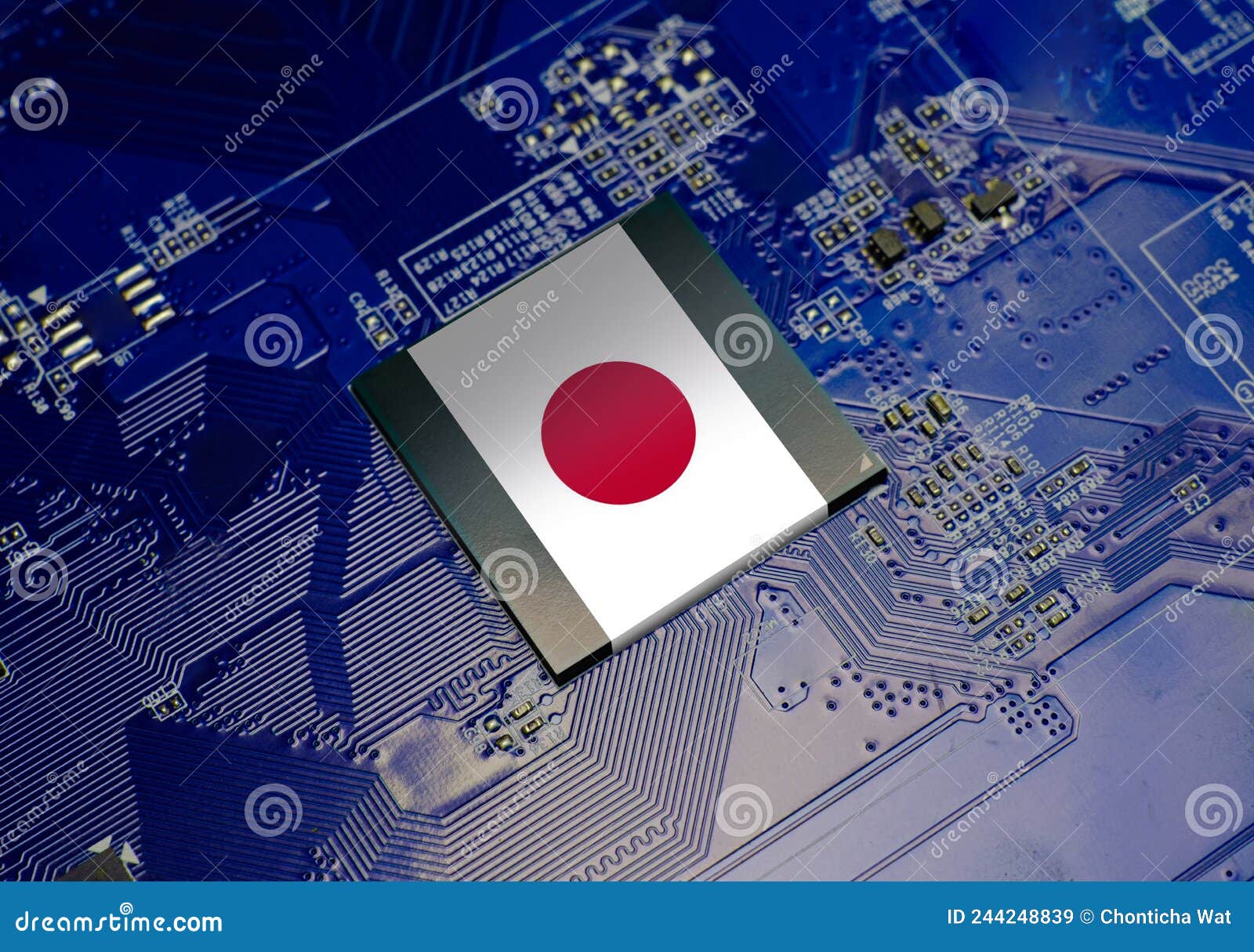 Japanese Flag on CPU Operating Chipset Computerology or Hardware ...