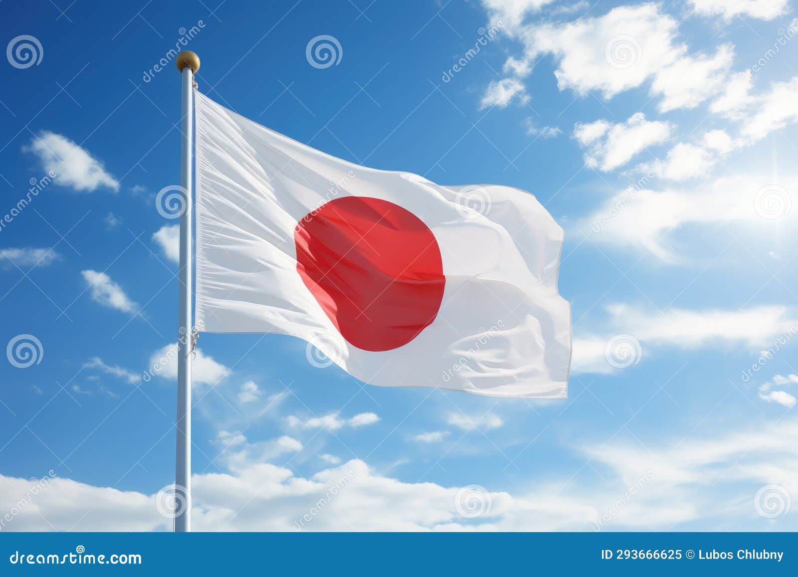 Japanese Flag Flying on a Flagpole Stock Illustration - Illustration of ...