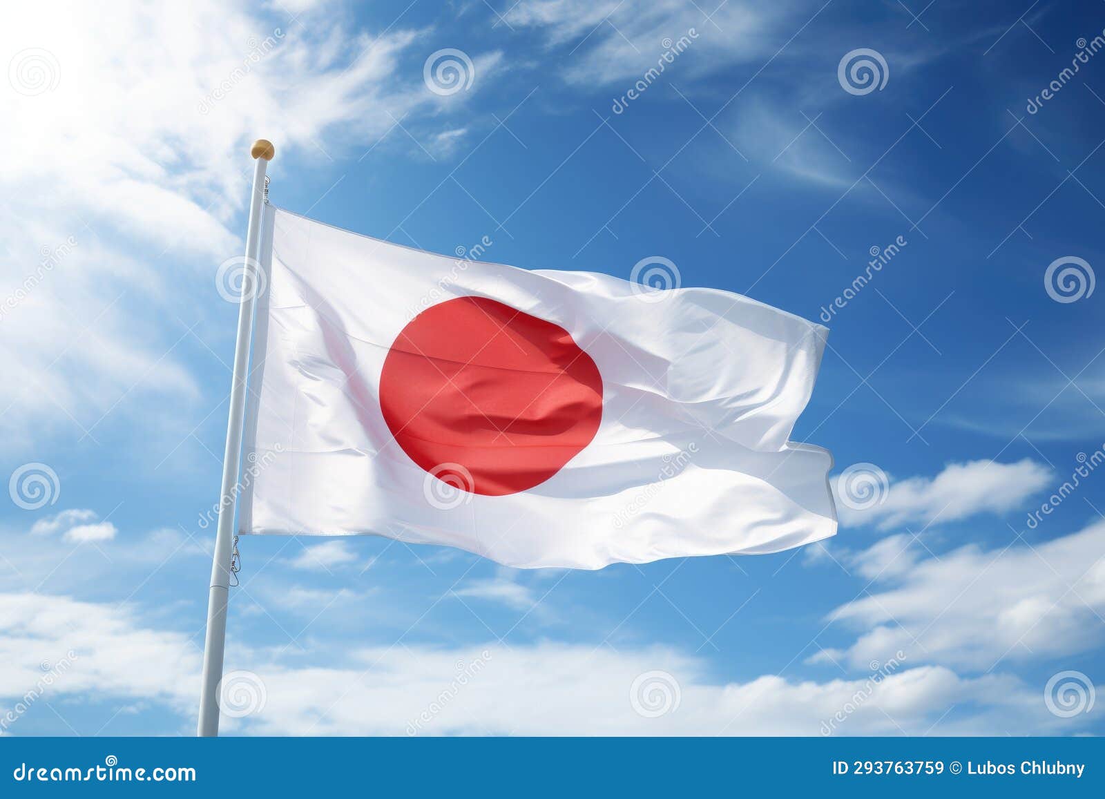 Japanese Flag Flying on a Flagpole Stock Illustration - Illustration of ...