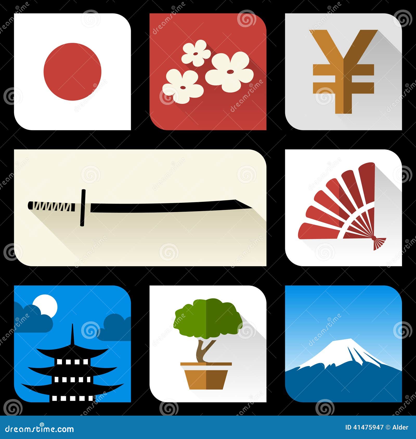 Japanese flat icons stock vector. Illustration of design - 41475947