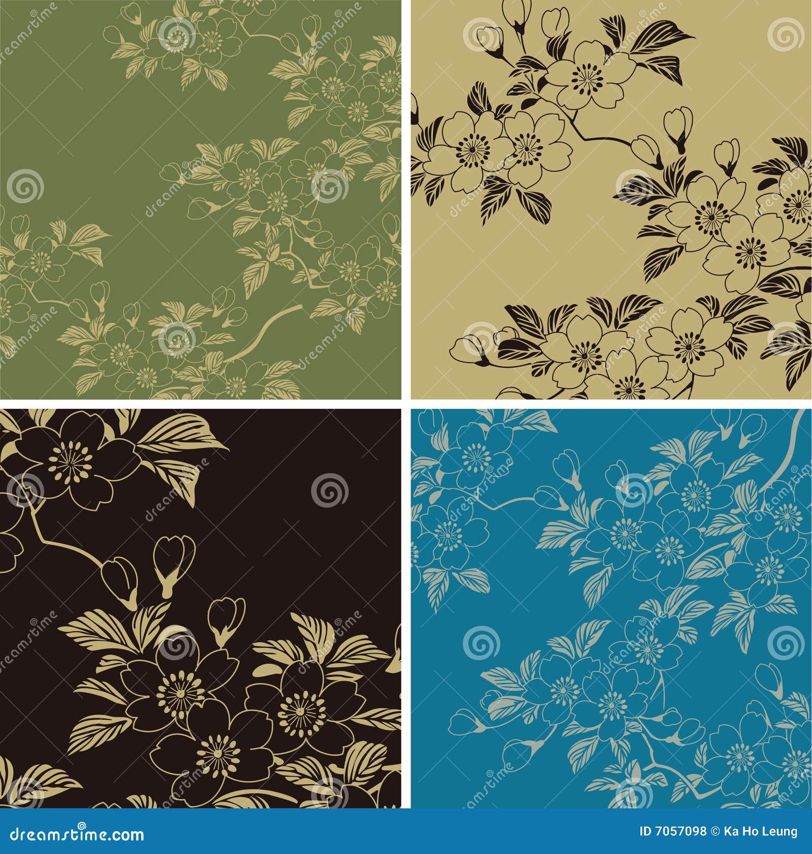 Japanese Floral Background Vector. Asian Icons And Symbols. Vintage ...