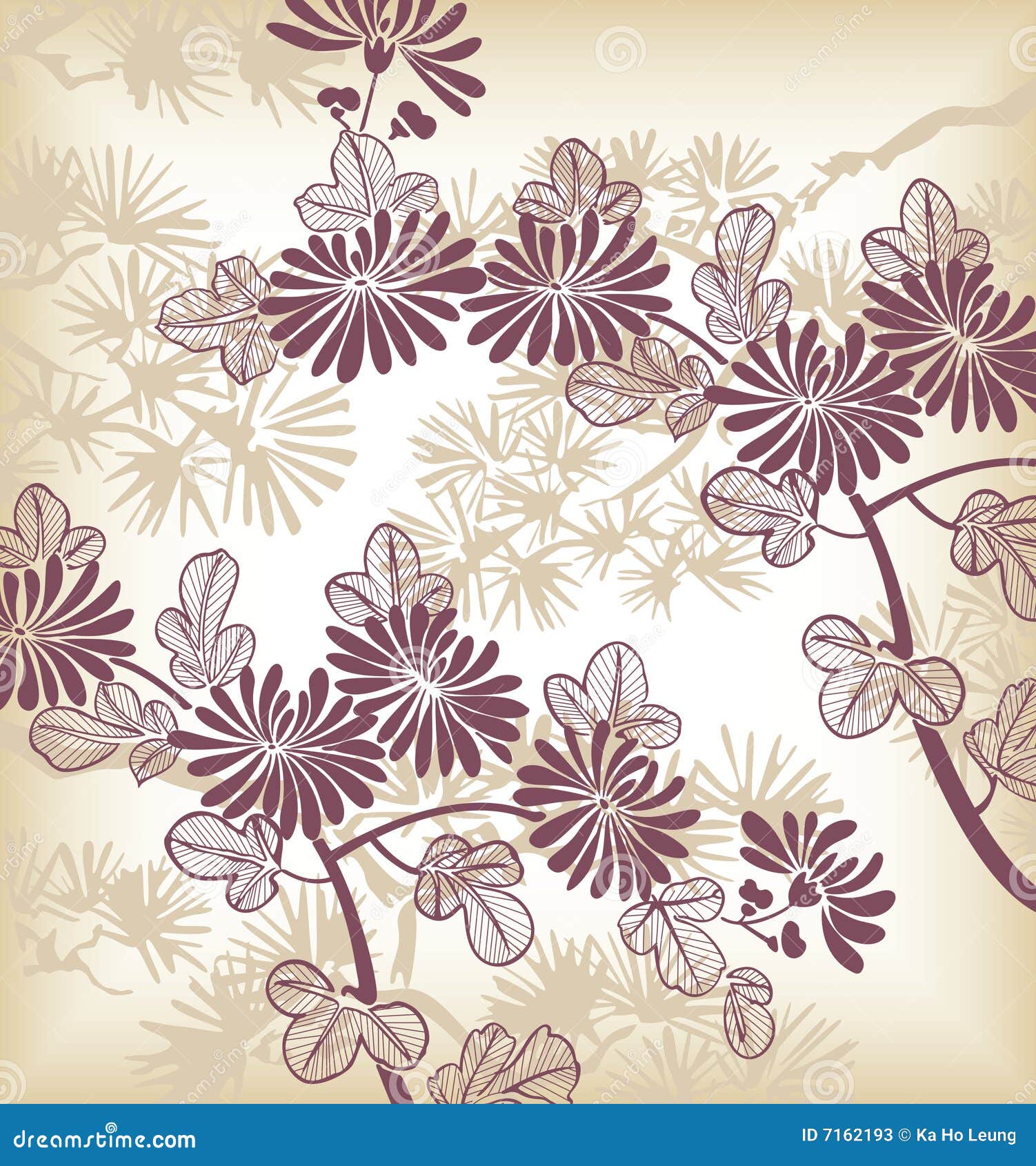 Japanese Floral Background Vector. Asian Icons And Symbols. Vintage ...