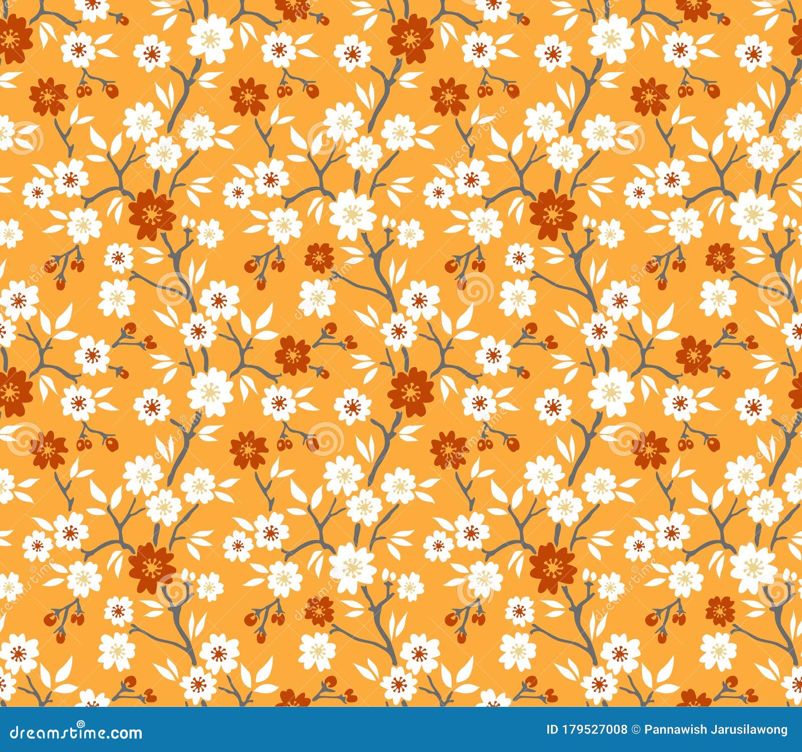 Japanese Flower Branch and Leaf Vector Seamless Pattern Stock Vector ...