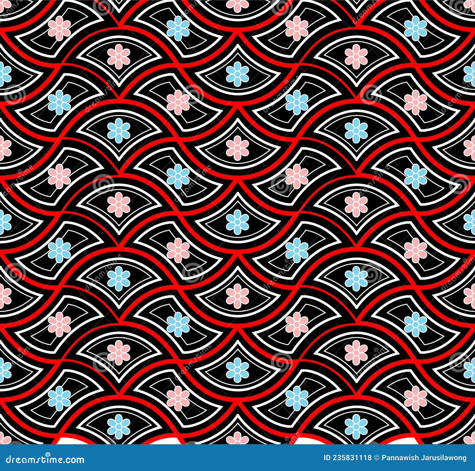 Japanese Flower Fan Wave Vector Seamless Pattern Stock Vector ...