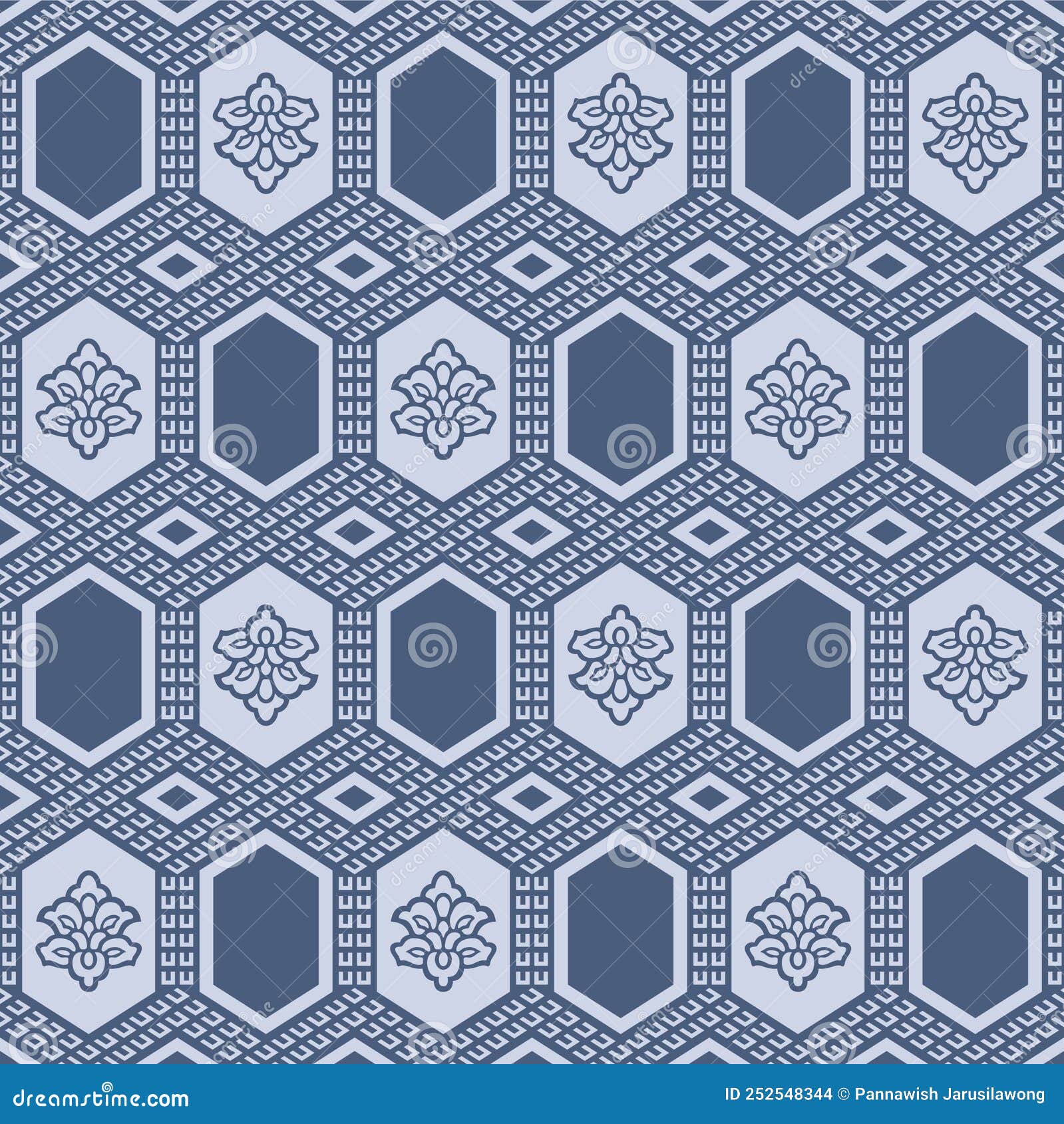 Japanese Flower Hexagon Diamond Vector Seamless Pattern Stock Vector ...