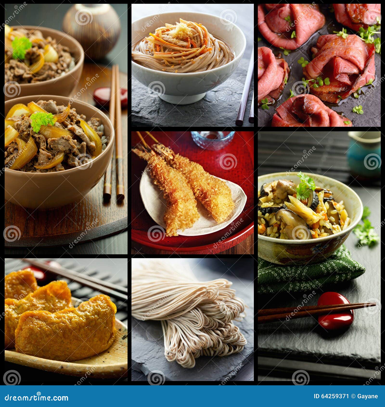Japanese food collage stock image. Image of shiitake - 64259371