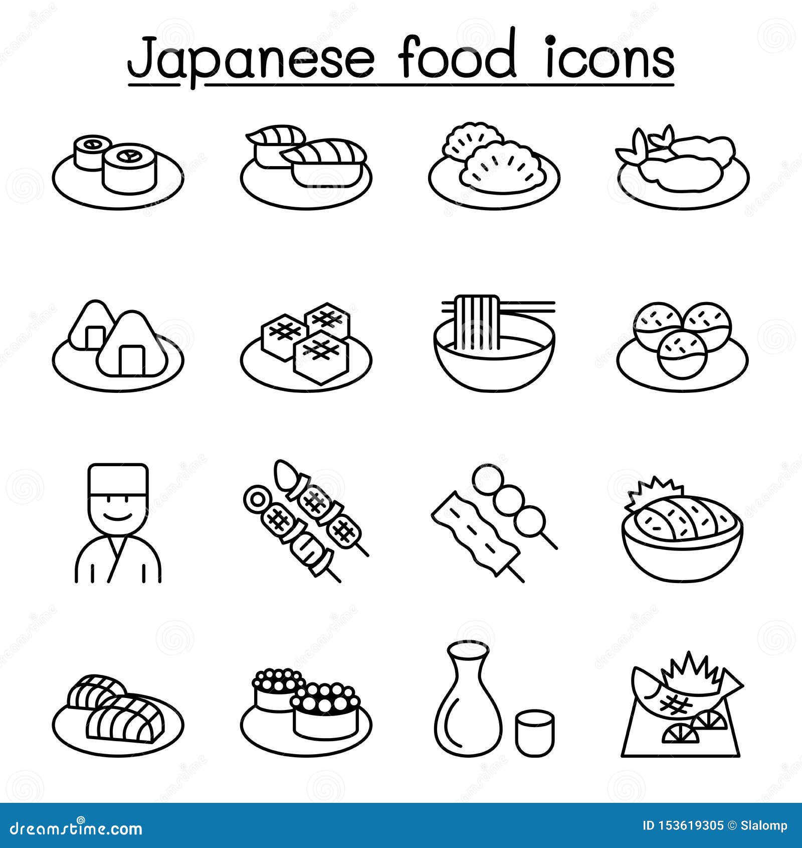 Japanese Food Icon Set in Thin Line Style Stock Illustration ...