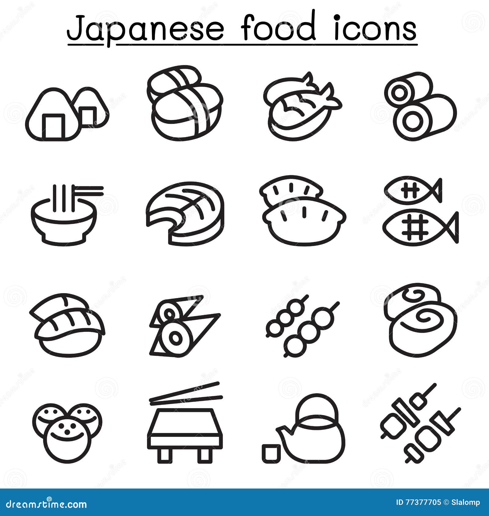 Japanese Food Icon Set in Thin Line Style Stock Illustration ...