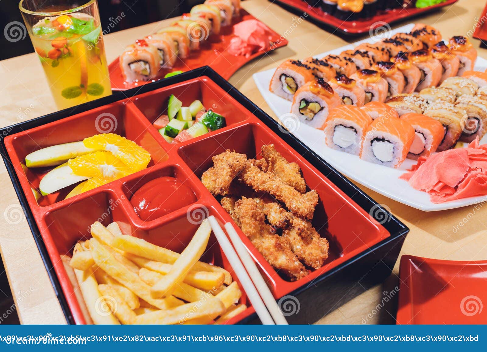 Japanese Food Mix on a Restaurant Table. Stock Image - Image of dish ...