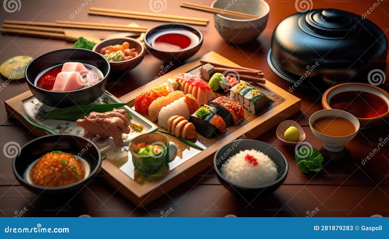 Japanese Food Mix on a Restaurant Table. Generative AI Stock ...