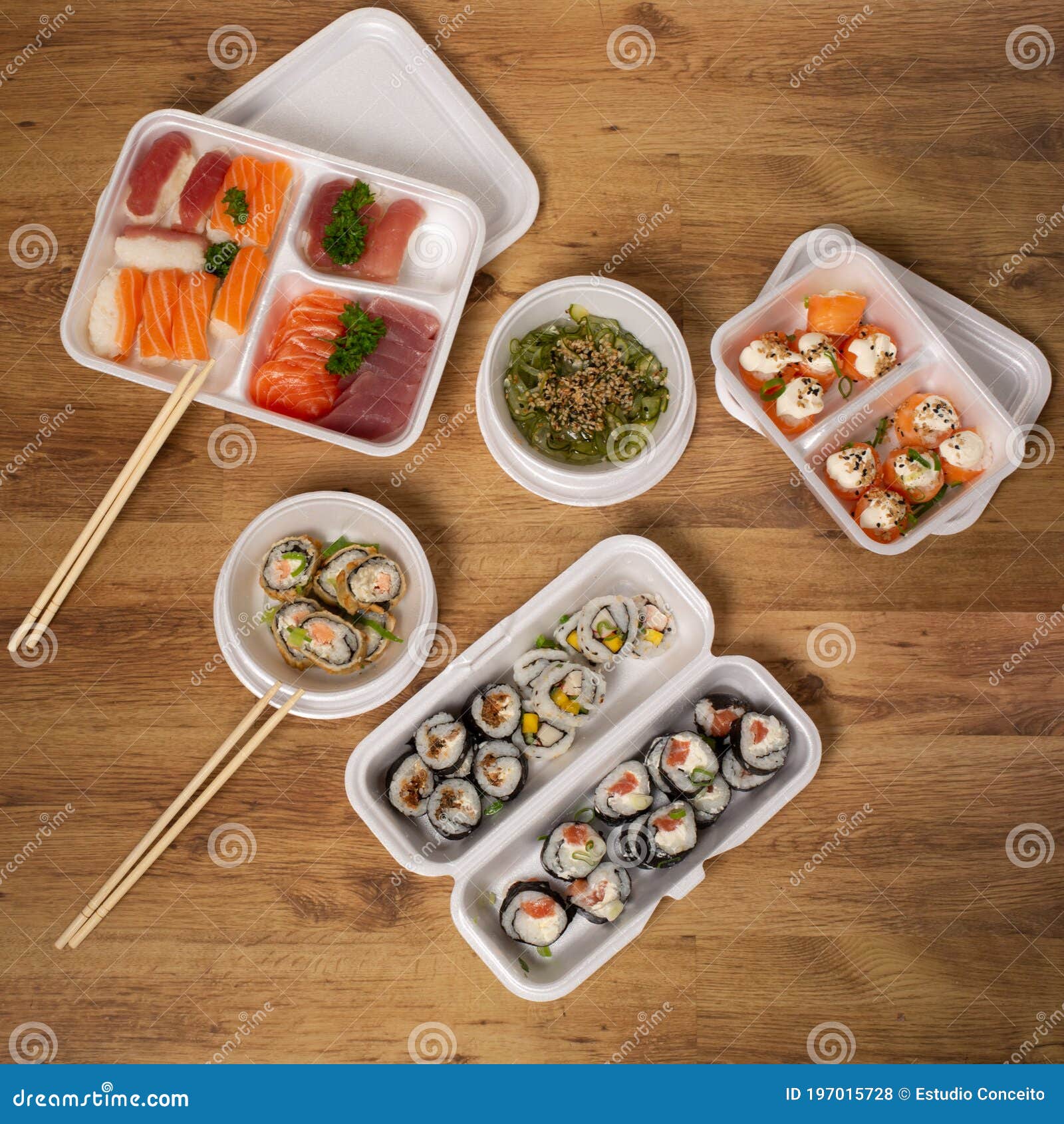 Japanese Food in Packaging for Delivery. Japanese Food Delivery Stock ...