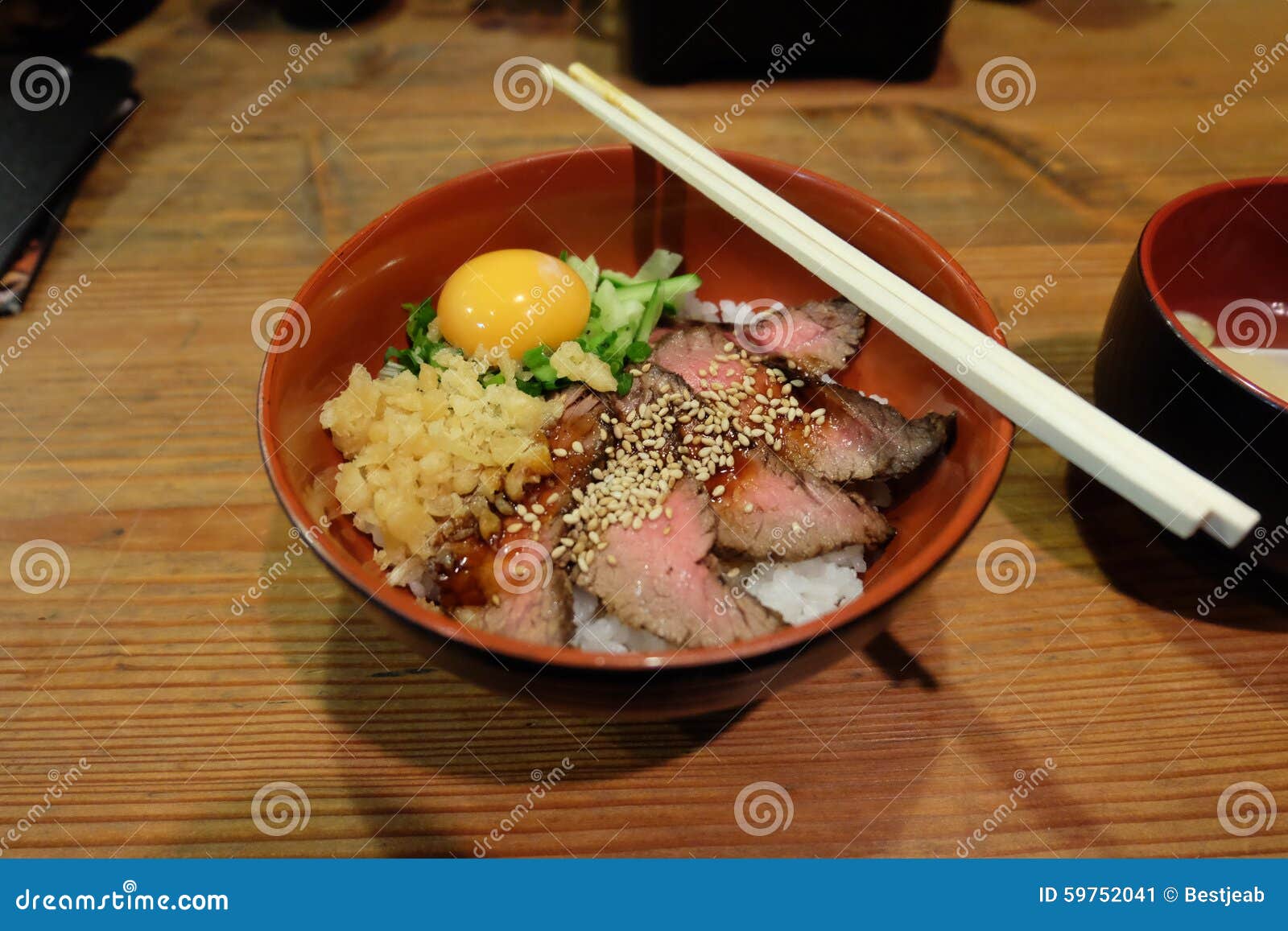 Japanese Food for Rice Meat and Raw Egg Stock Image - Image of asia ...